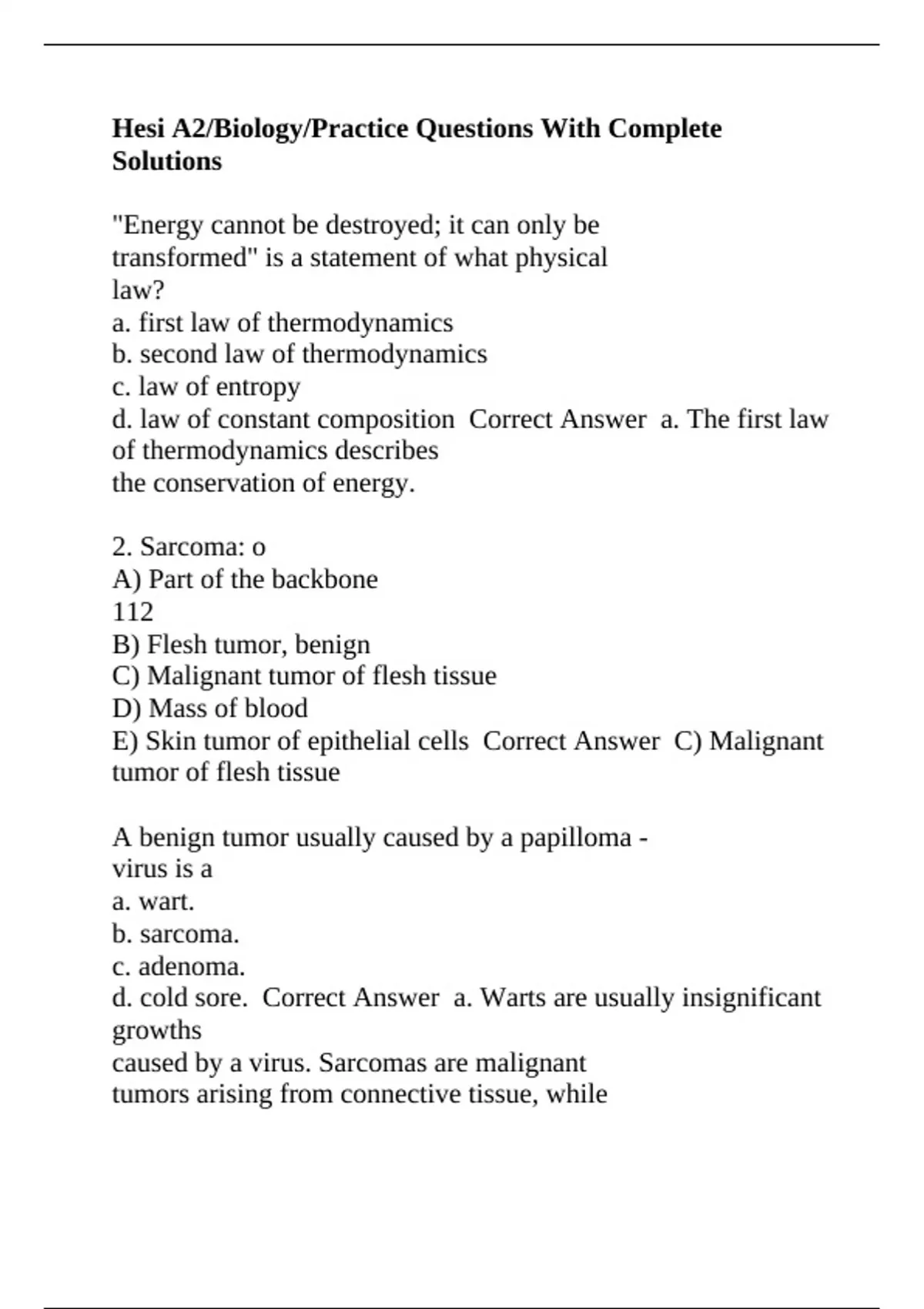 Hesi A2/Biology/Practice Questions With Complete Solutions - Hesi A2 ...