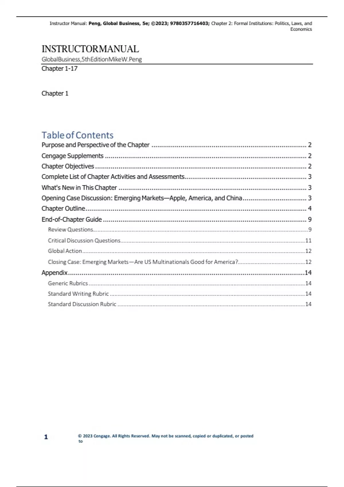 Instructor Manual for Global Business, 5th Edition By Mike W. Peng ||Complete A+ Guide - Global ...