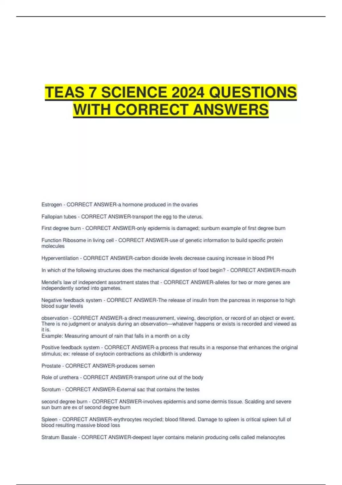 ATI TEAS Version 7 Practice Test Science quiz with correct answers ...