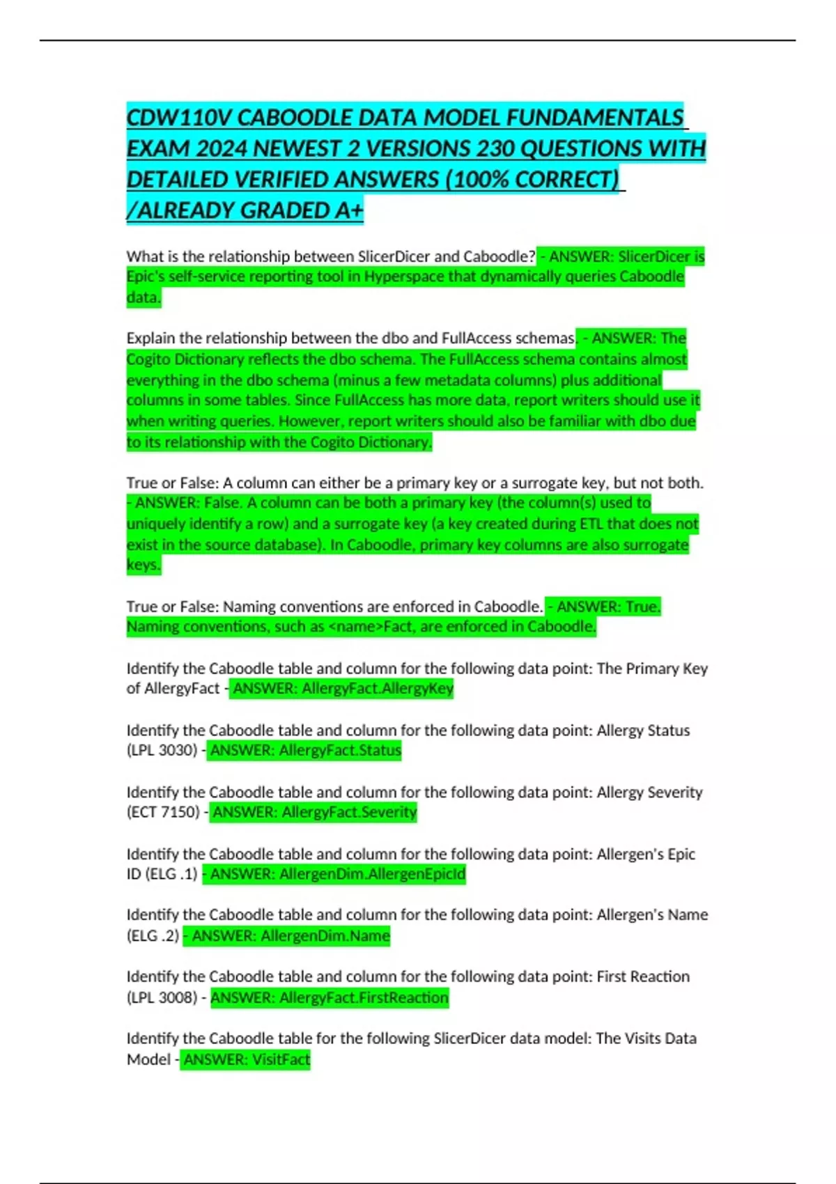 CDW110V CABOODLE DATA MODEL FUNDAMENTALS EXAM 2024 NEWEST 2 VERSIONS ...