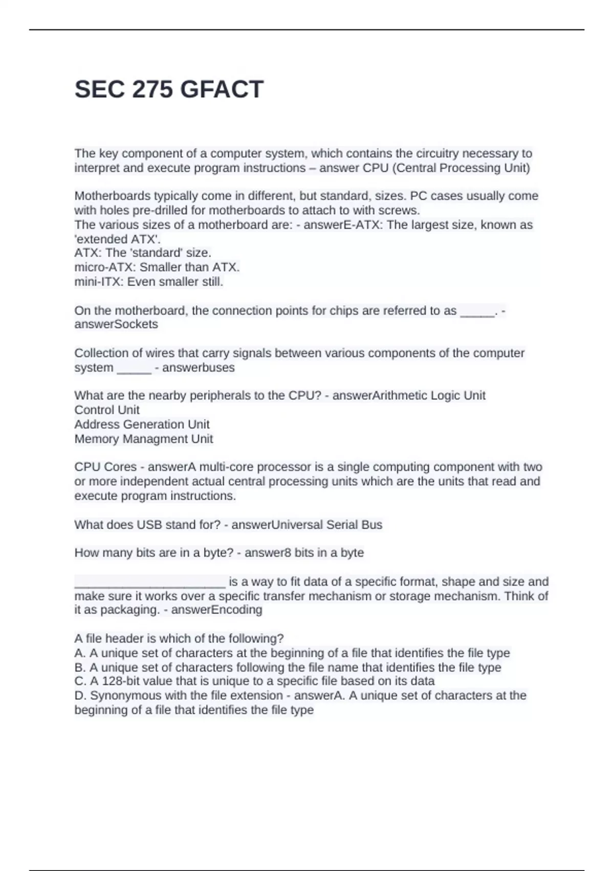 SEC 275 GFACT QUESTIONS AND ANSWERS 2024 - GFACT - Stuvia US