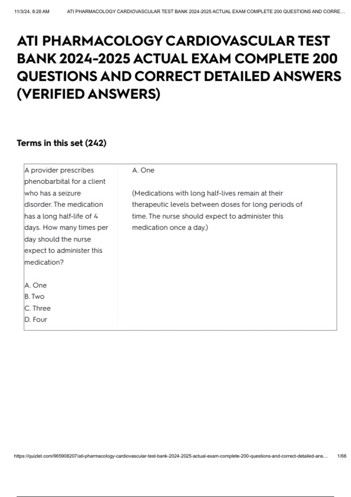 ATI PHARMACOLOGY TEST BANK ACTUAL EXAM COMPLETE 200 QUESTIONS AND ...