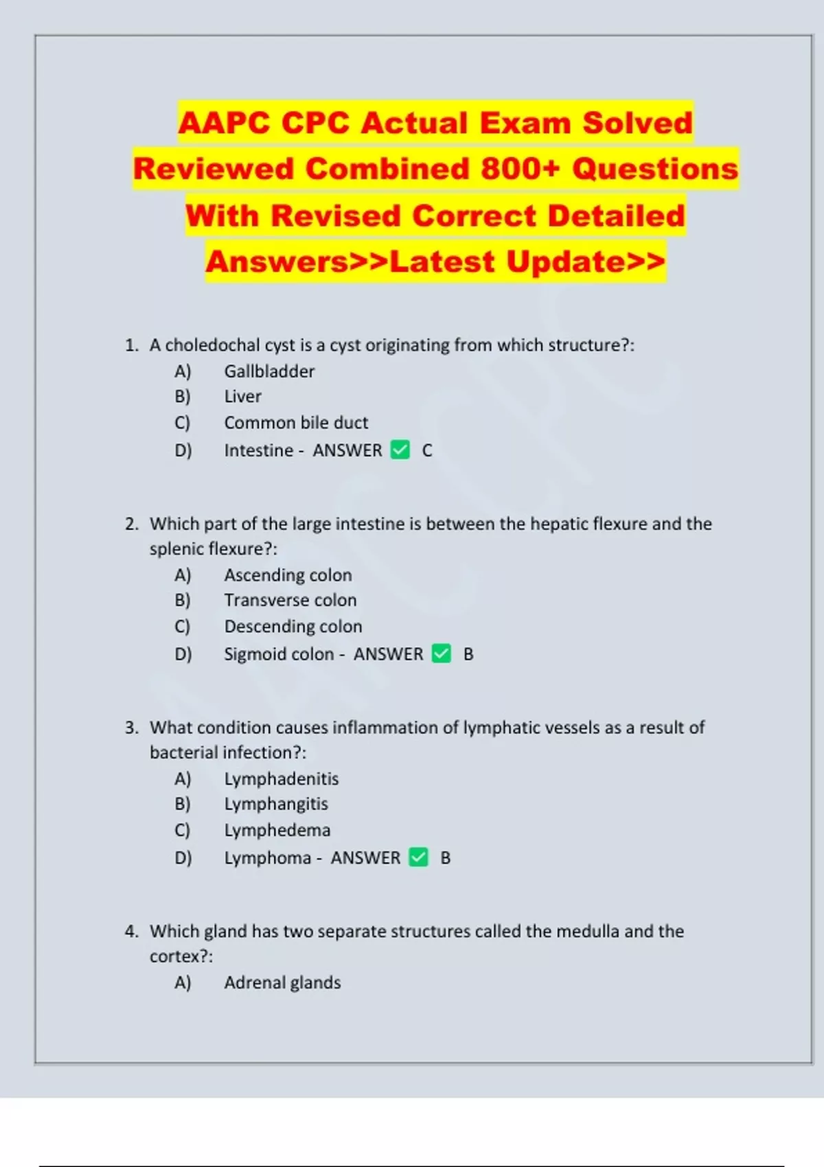 AAPC CPC Actual Exam Solved Reviewed Combined 800+ Questions With Revised Correct Detailed ...