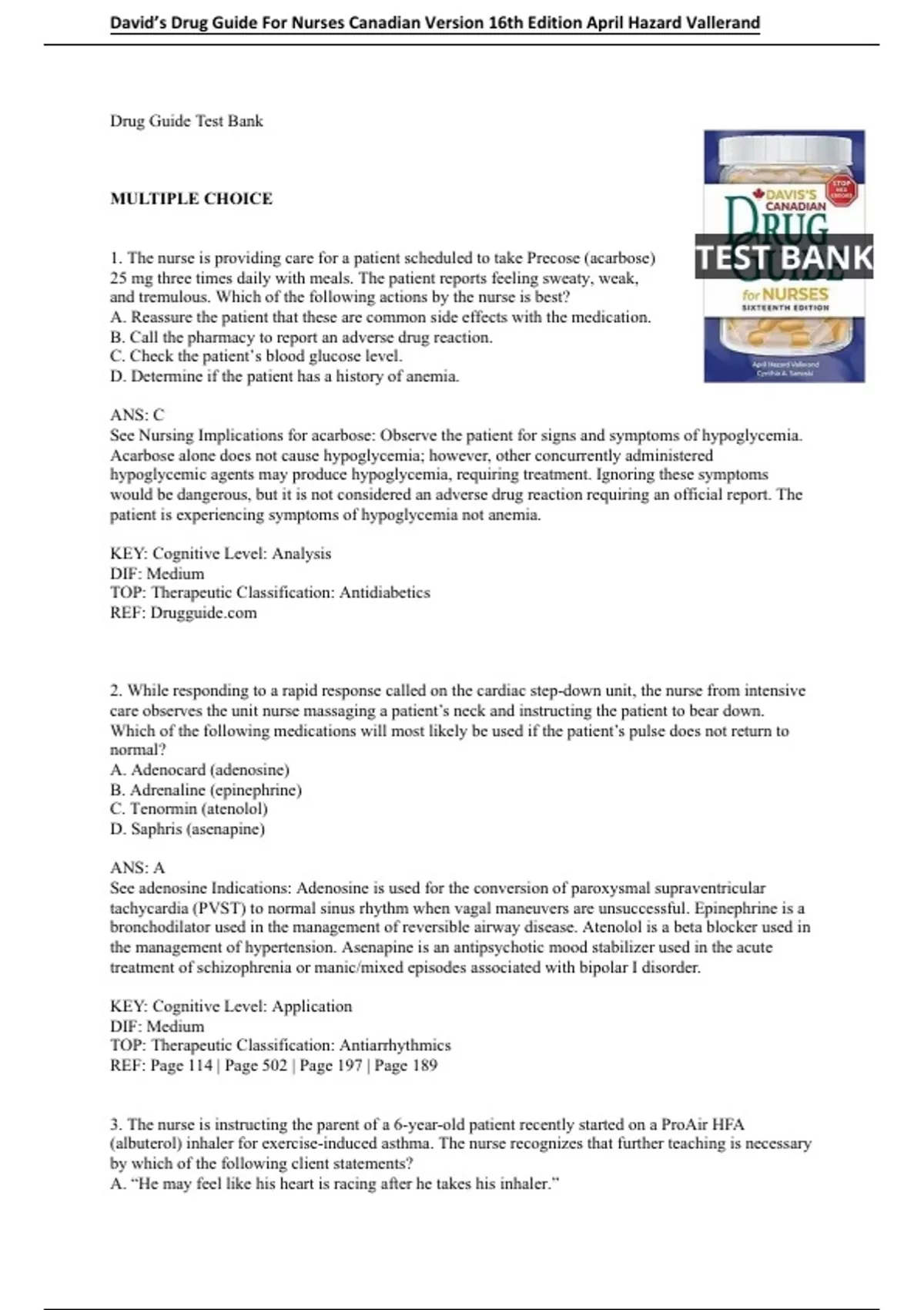Test Bank For David’s Drug Guide For Nurses Canadian Version 16th ...