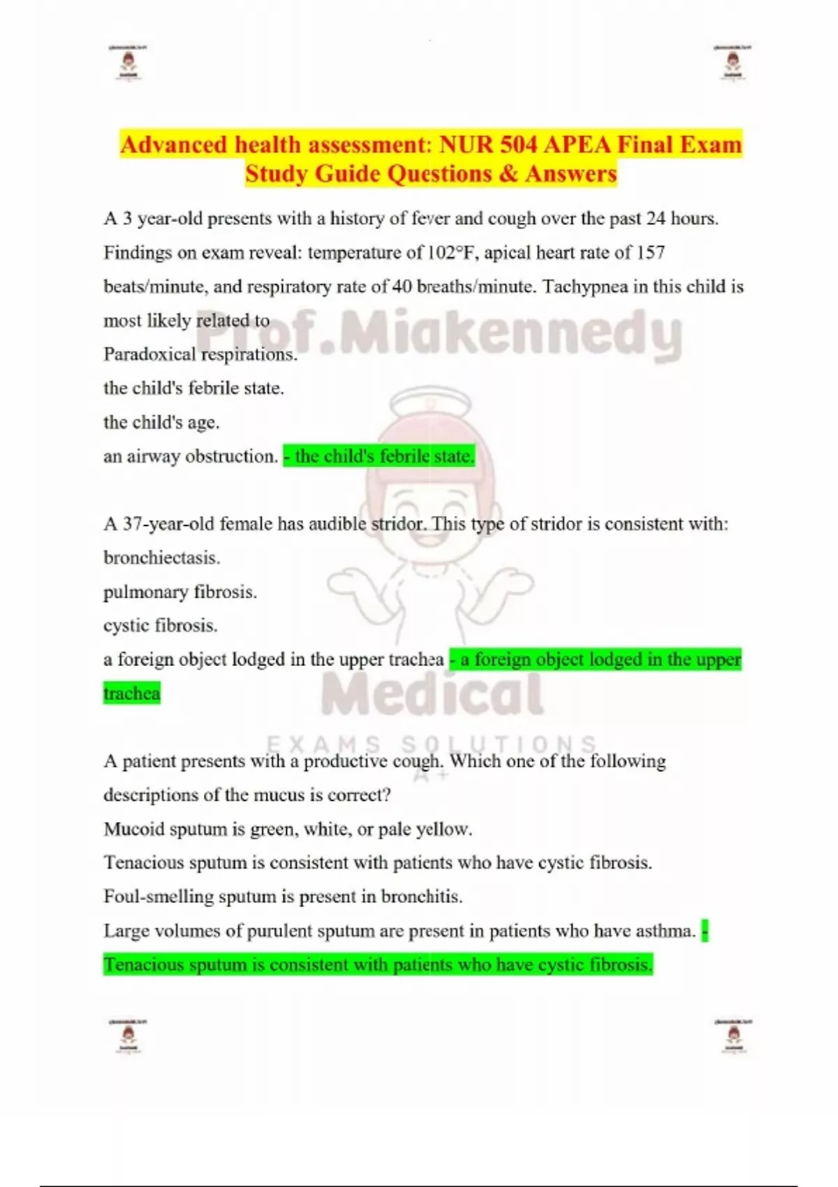 Advanced health assessment: NUR 504 APEA Final Exam Study Guide ...