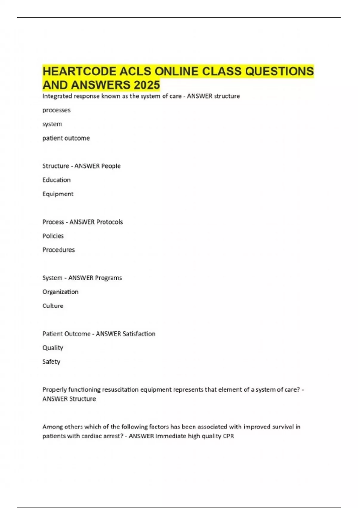 HEARTCODE ACLS ONLINE CLASS QUESTIONS AND ANSWERS 2025 - ACLS Heartcode ...