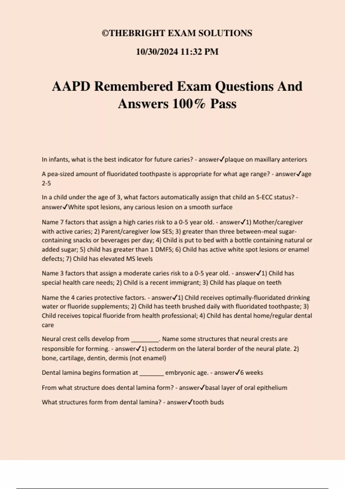 AAPD Remembered Exam Questions And Answers 100% Pass - AAPD - Stuvia US