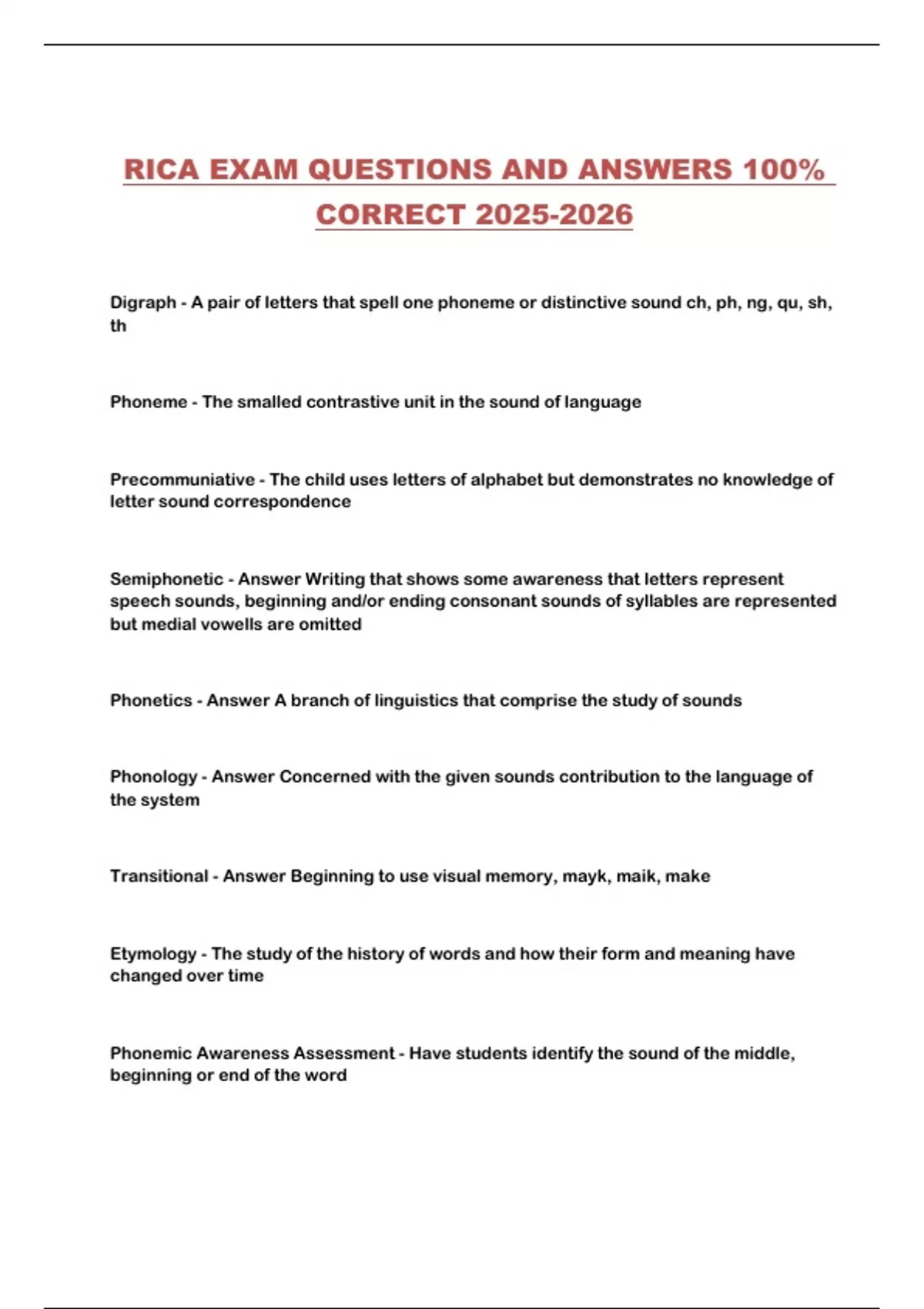 RICA EXAM QUESTIONS AND ANSWERS 100% CORRECT - RICA - Stuvia US
