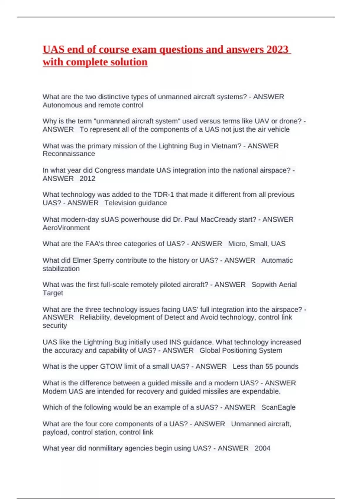 UAS end of course exam questions and answers 2023 with complete ...