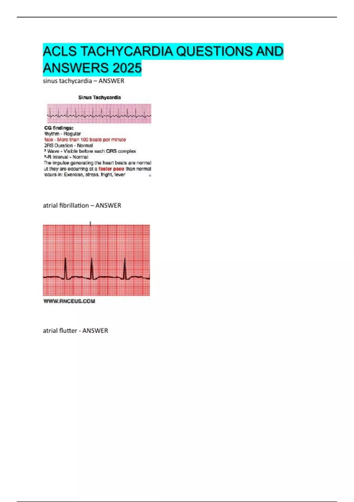 ACLS TACHYCARDIA QUESTIONS AND ANSWERS 2025 - ACLS Heartcode - Stuvia US