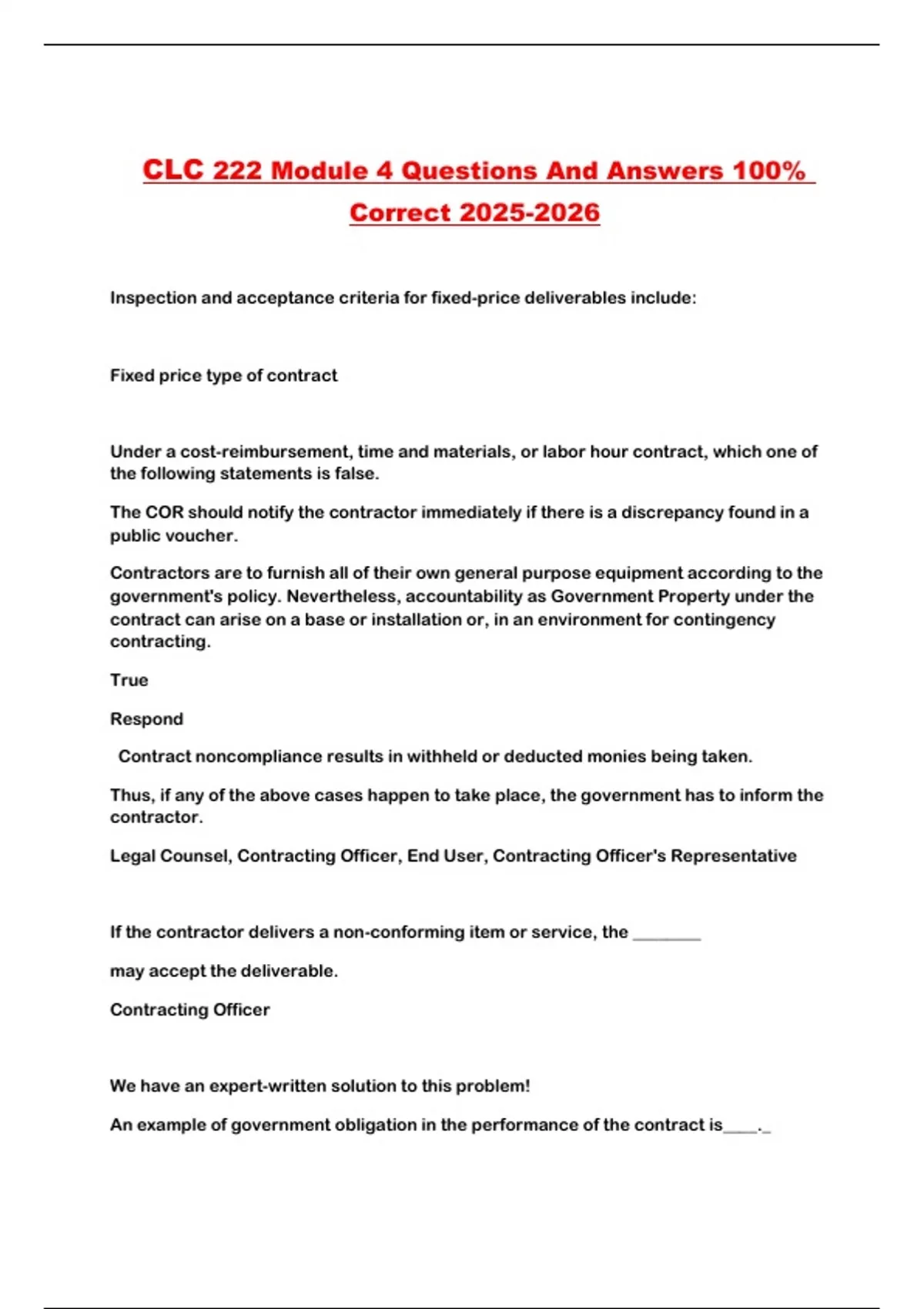 CLC 222 Module 4 Questions And Answers 100% Correct - CLC 222 Module 4 ...