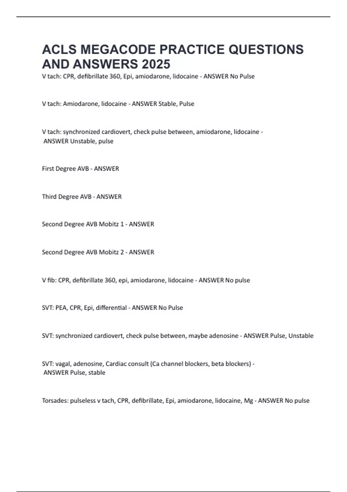 ACLS MEGACODE PRACTICE QUESTIONS AND ANSWERS 2025 - ACLS Heartcode ...