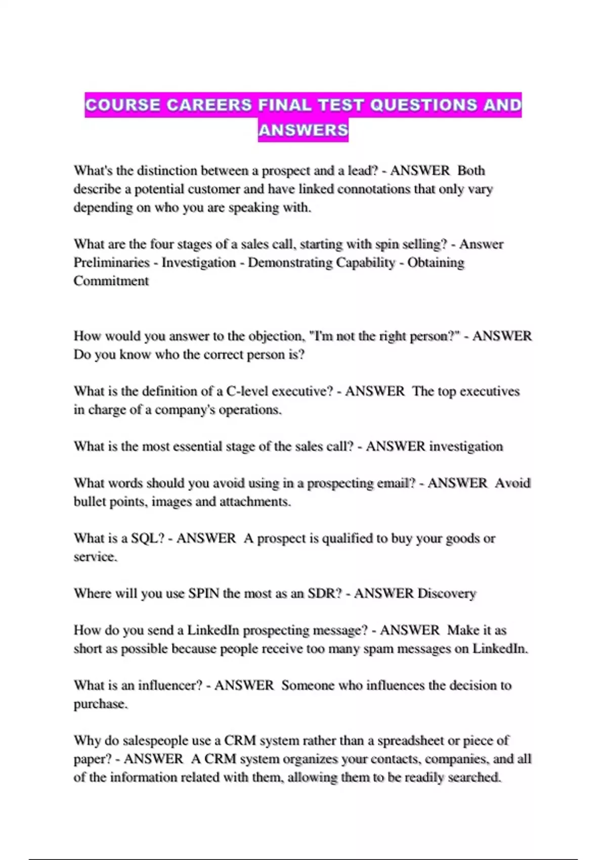 COURSE CAREERS FINAL TEST QUESTIONS AND ANSWERS - COURSE CAREERS ...