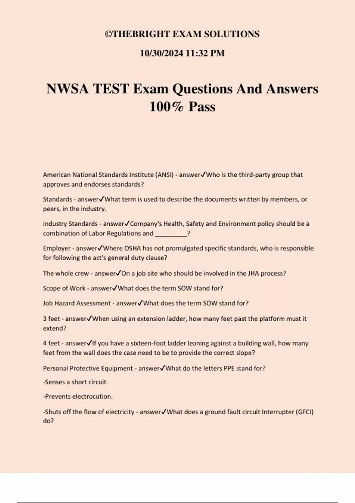 NWSA TEST Exam Questions And Answers 100% Pass - NWSA - Stuvia US