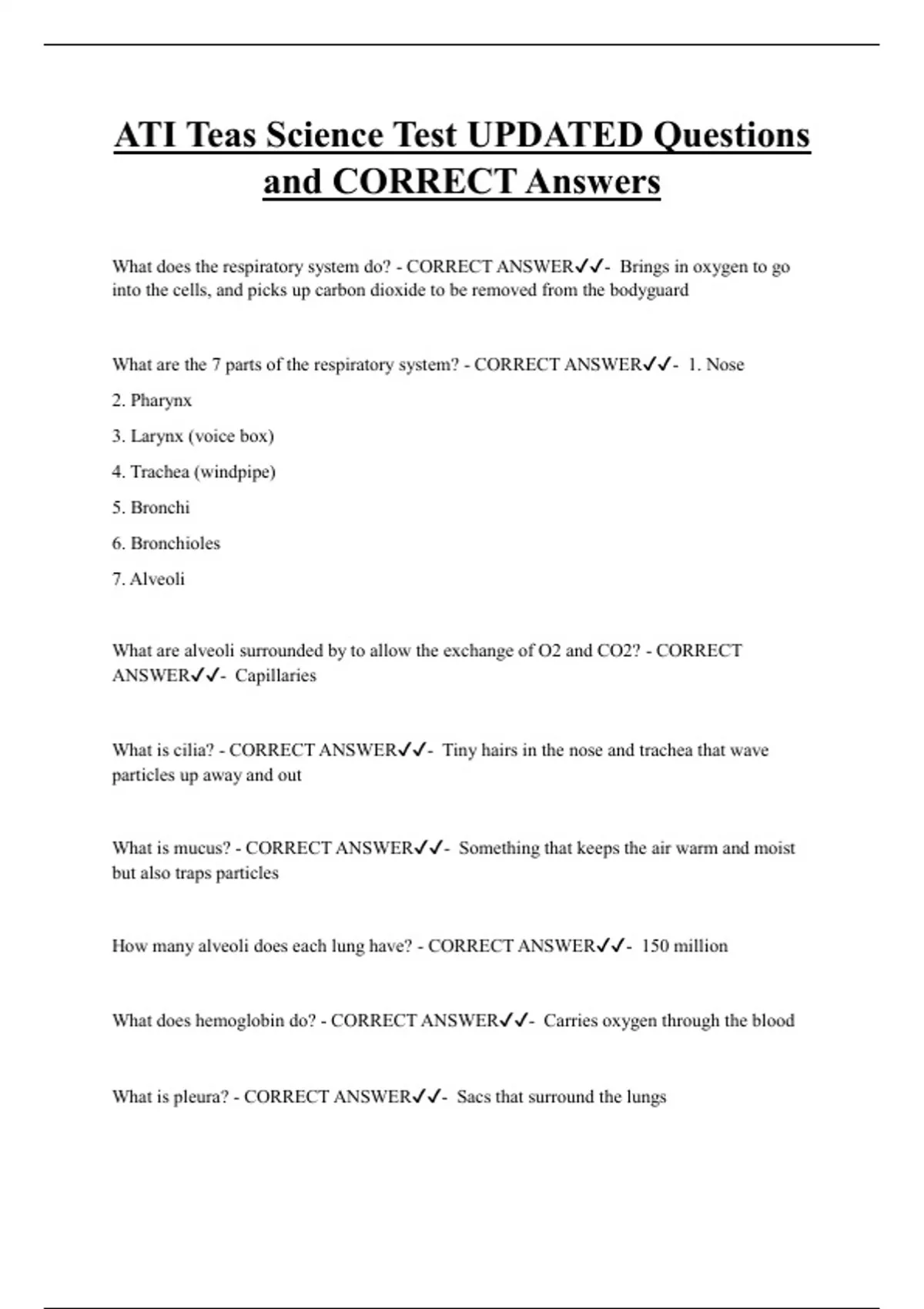 ATI Teas Science Test UPDATED Questions and CORRECT Answers - ATI Teas ...