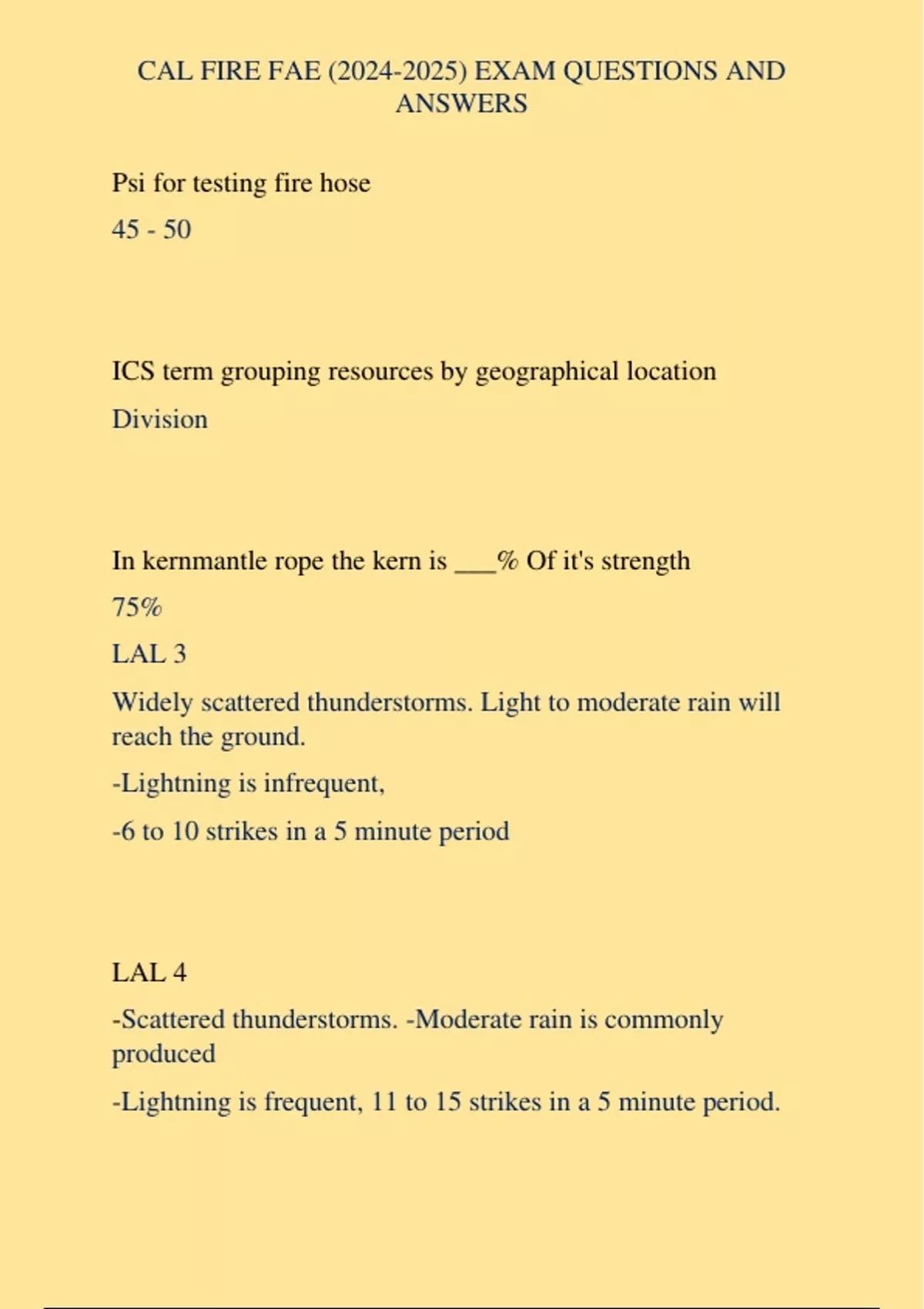 CAL FIRE FAE () EXAM QUESTIONS AND ANSWERS - CAL FIRE FAE - Stuvia US