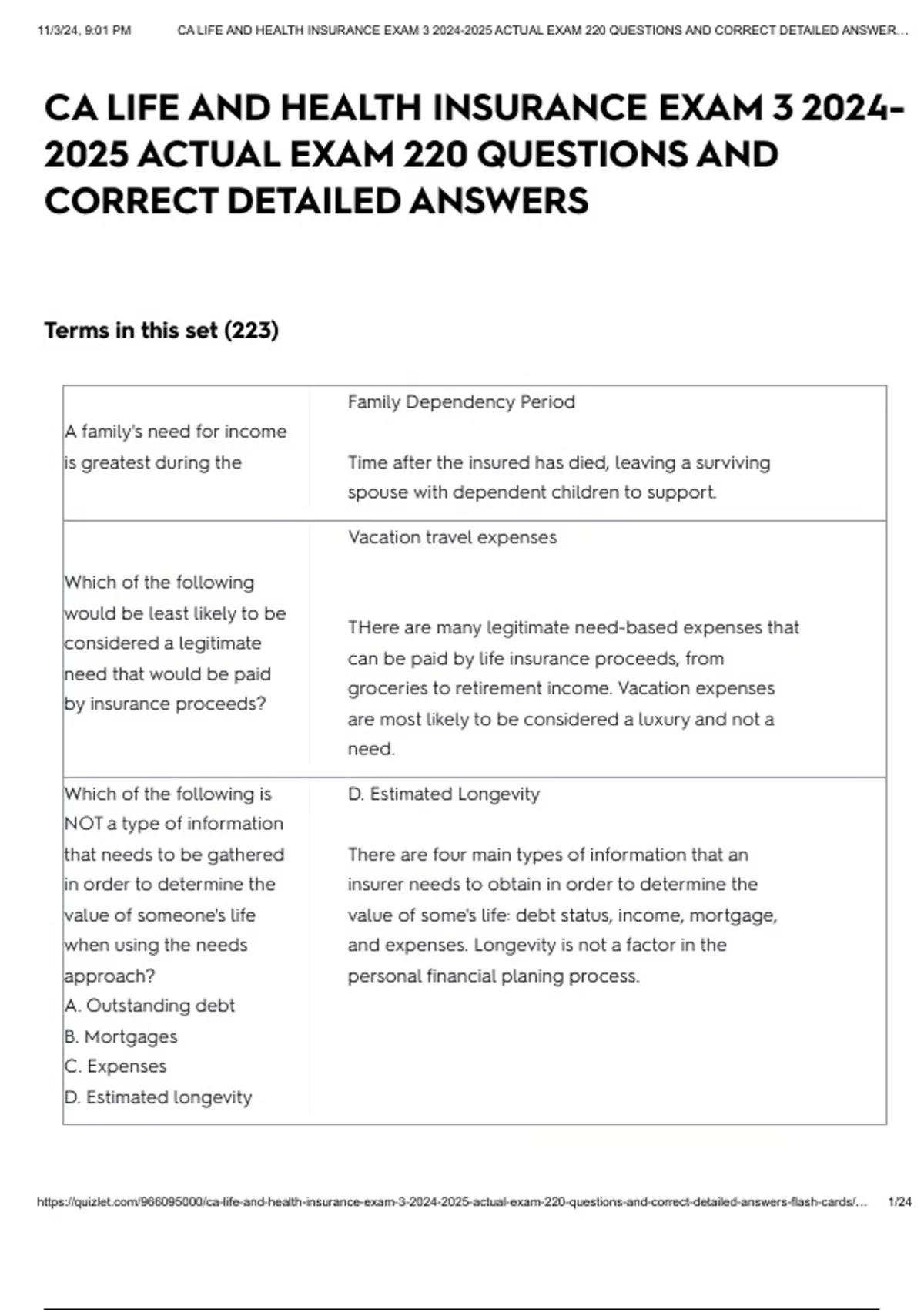 CA LIFE AND HEALTH INSURANCE EXAM ACTUAL EXAM 220 QUESTIONS AND CORRECT ...