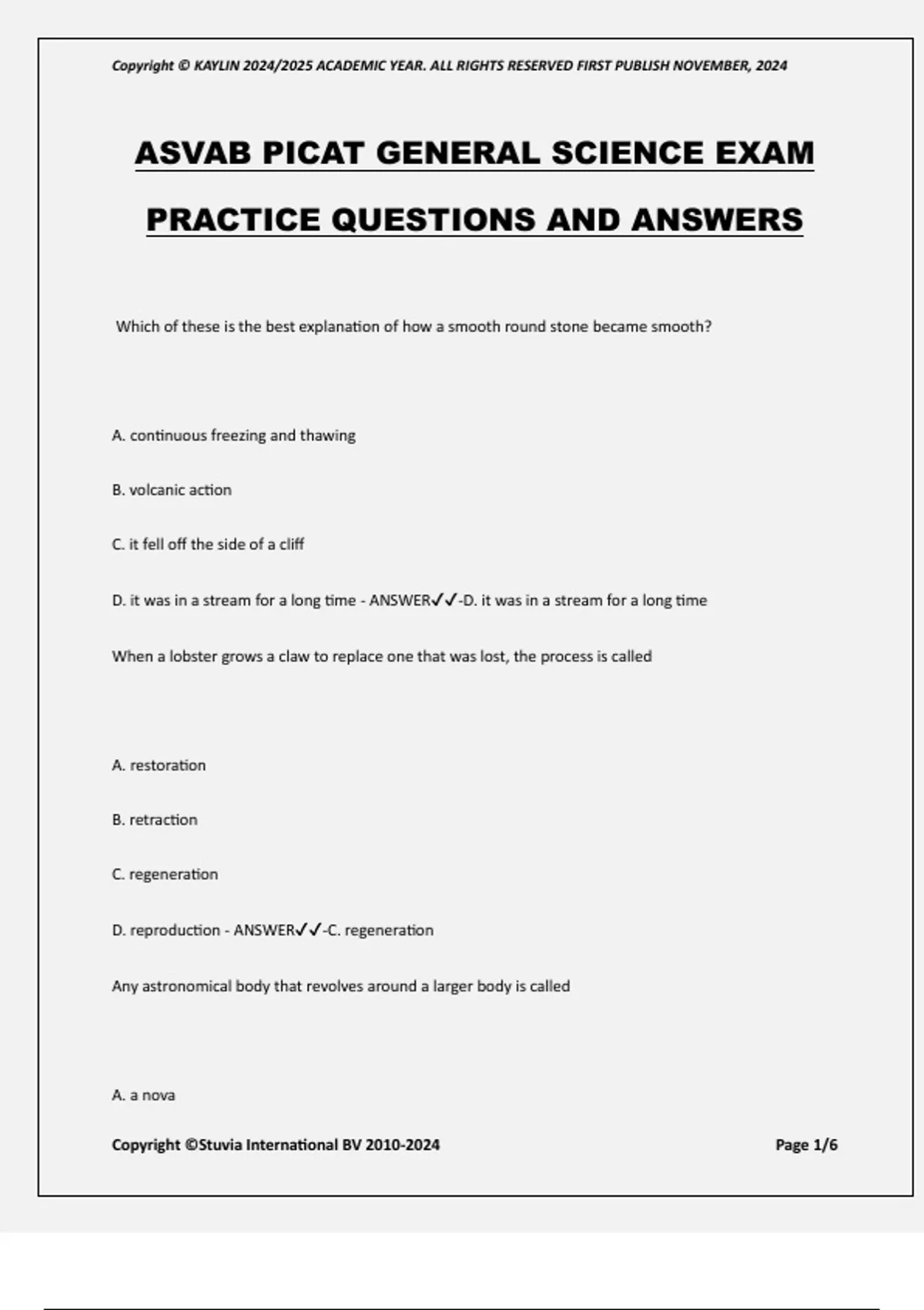 ASVAB PICAT GENERAL SCIENCE EXAM PRACTICE QUESTIONS AND ANSWERS - ASVAB ...