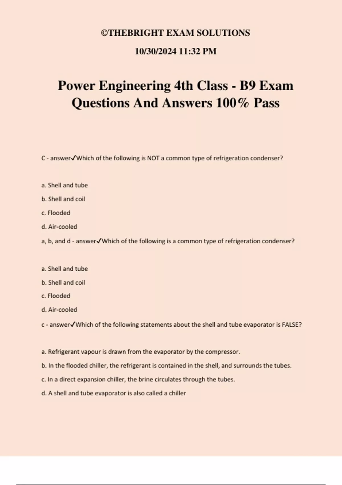 Power Engineering 4th Class - B9 Exam Questions And Answers 100% Pass ...