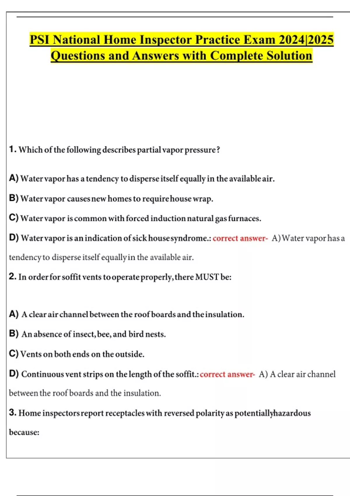 PSI National Home Inspector Practice Exam 2024|2025 Real Exam Questions ...