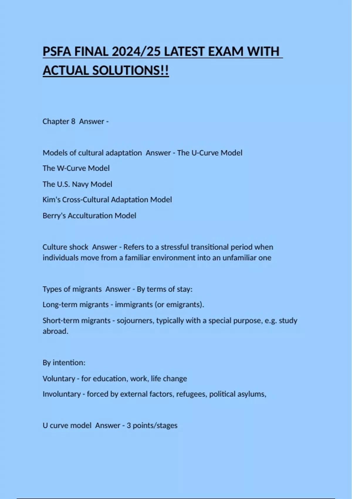 PSFA FINAL 2024/25 LATEST EXAM WITH ACTUAL SOLUTIONS!! - PSFA - Stuvia US