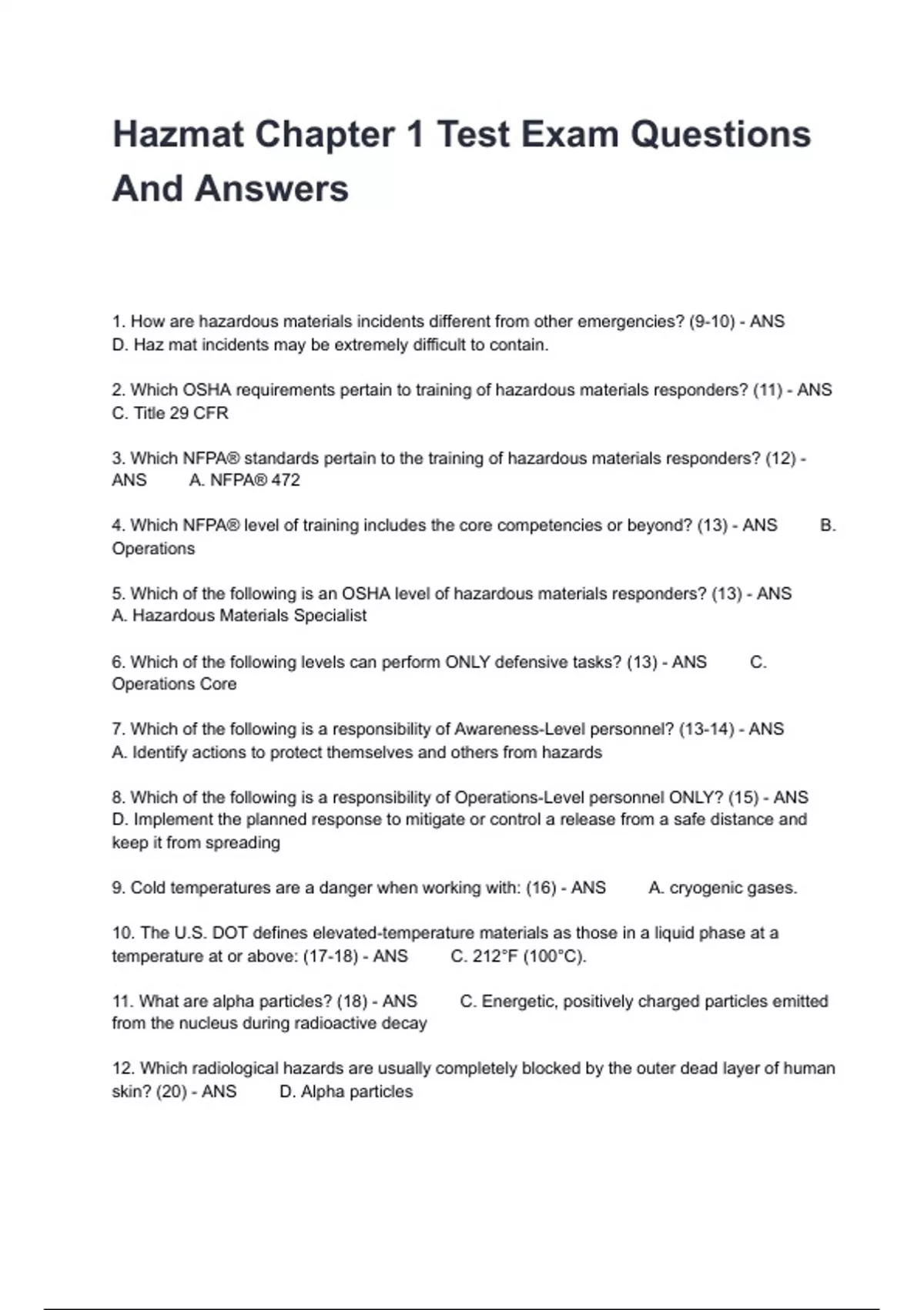 Hazmat Chapter 1 Test Exam Questions And Answers - Hazmat - Stuvia US