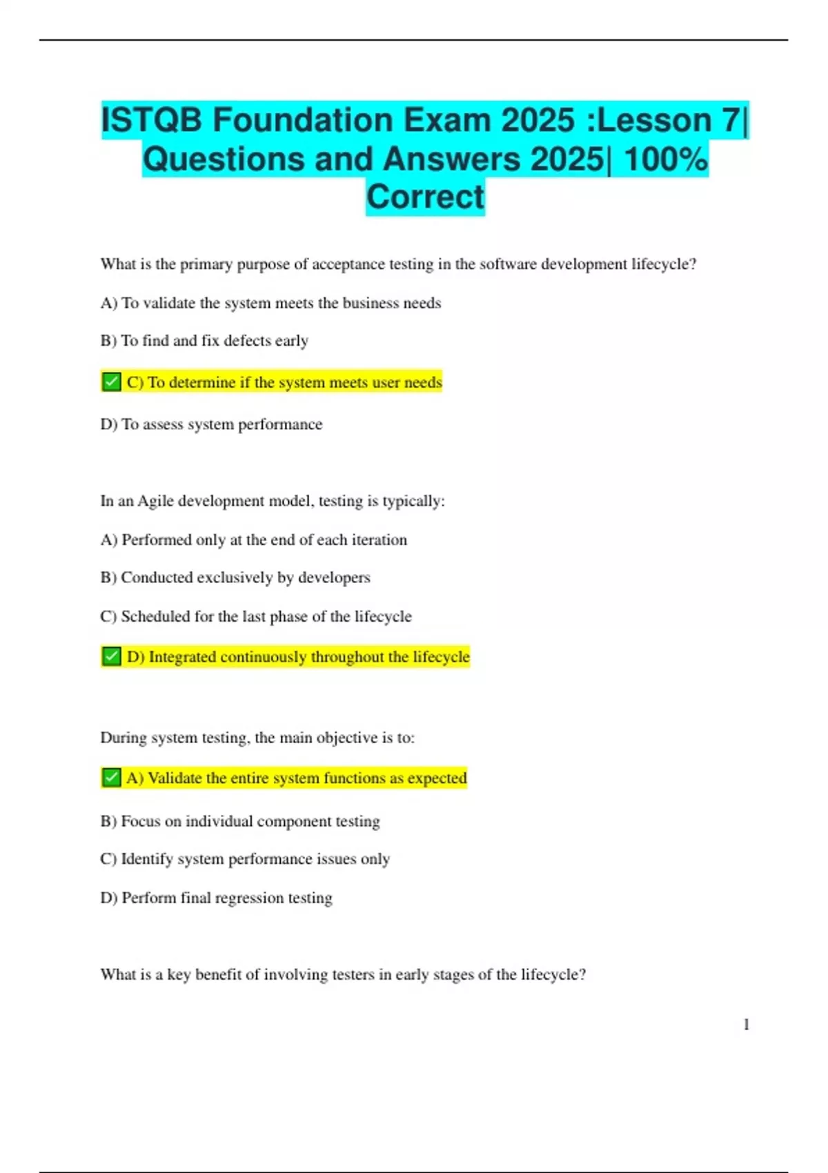 Istqb Foundation Exam 2025 Lesson 7 Questions And Answers 2025 100 Correct Istqb Stuvia Us
