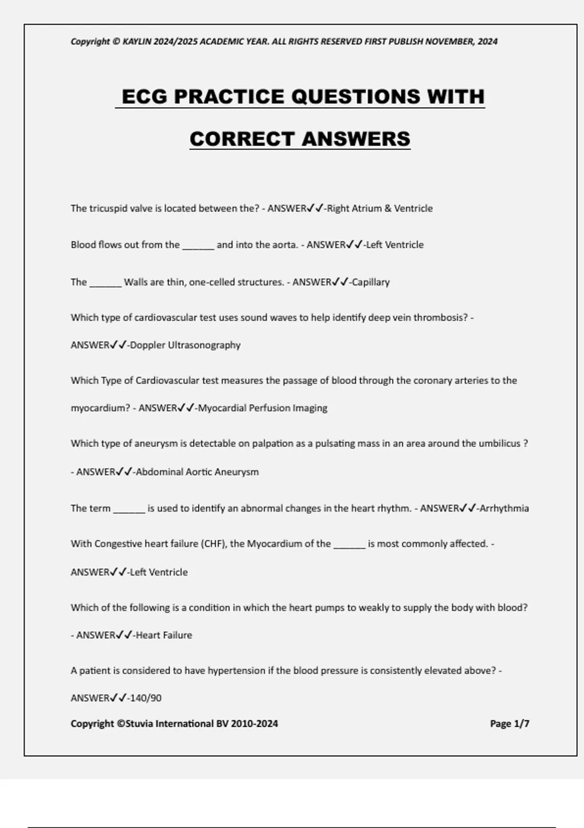 ECG PRACTICE QUESTIONS WITH CORRECT ANSWERS - Prep Tests - Stuvia US