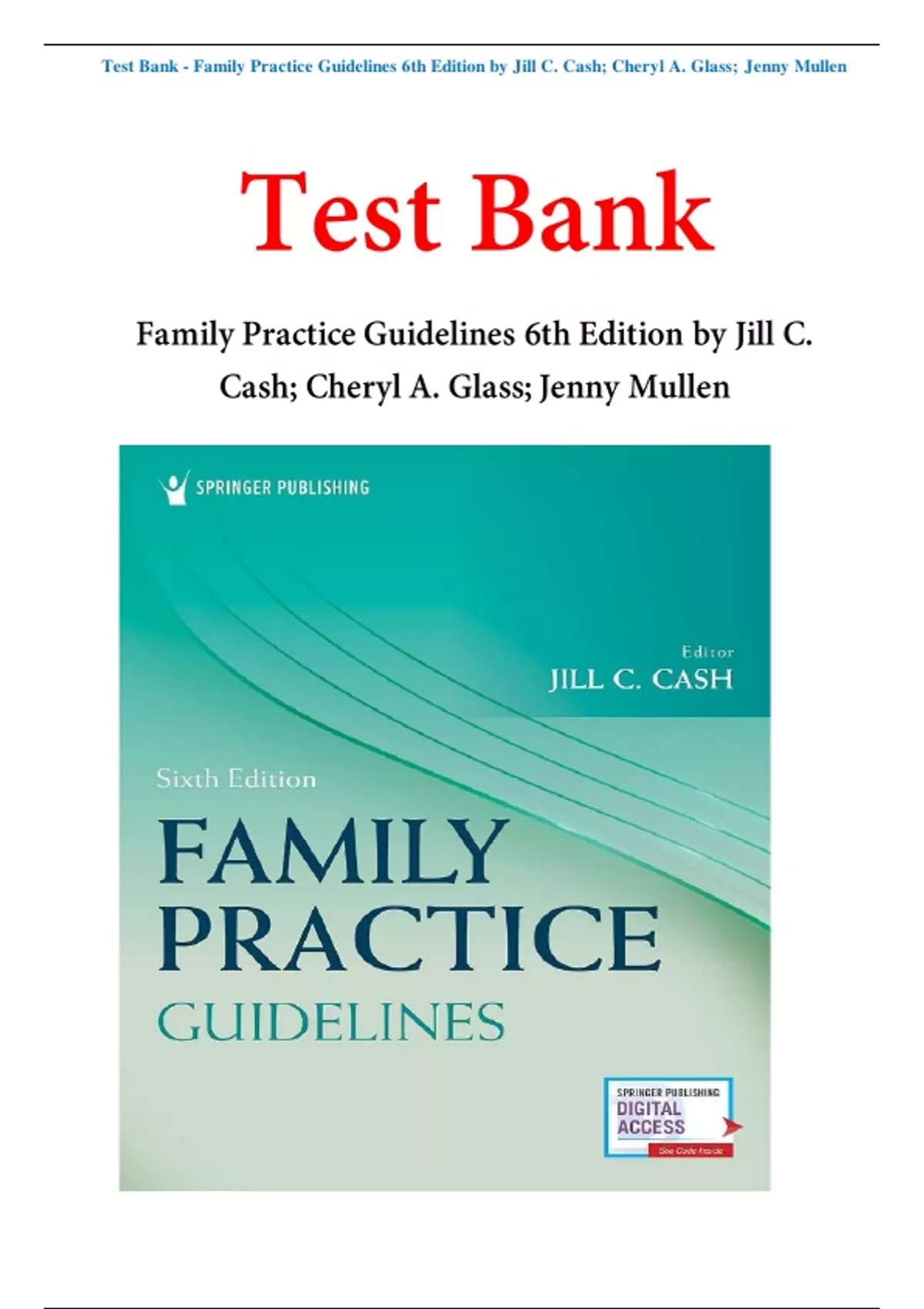 Test Bank - Family Practice Guidelines 6th Edition by Jill C. Cash ...