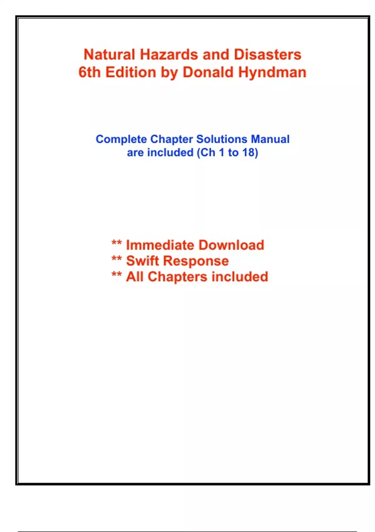 Solutions for Natural Hazards and Disasters, 6th Edition by Hyndman ...