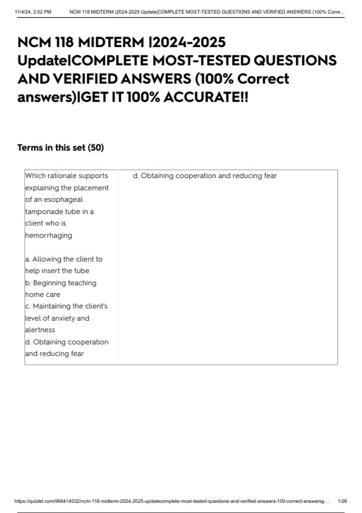 NCM 118 MIDTERM | Update|COMPLETE MOST-TESTED QUESTIONS AND VERIFIED ...