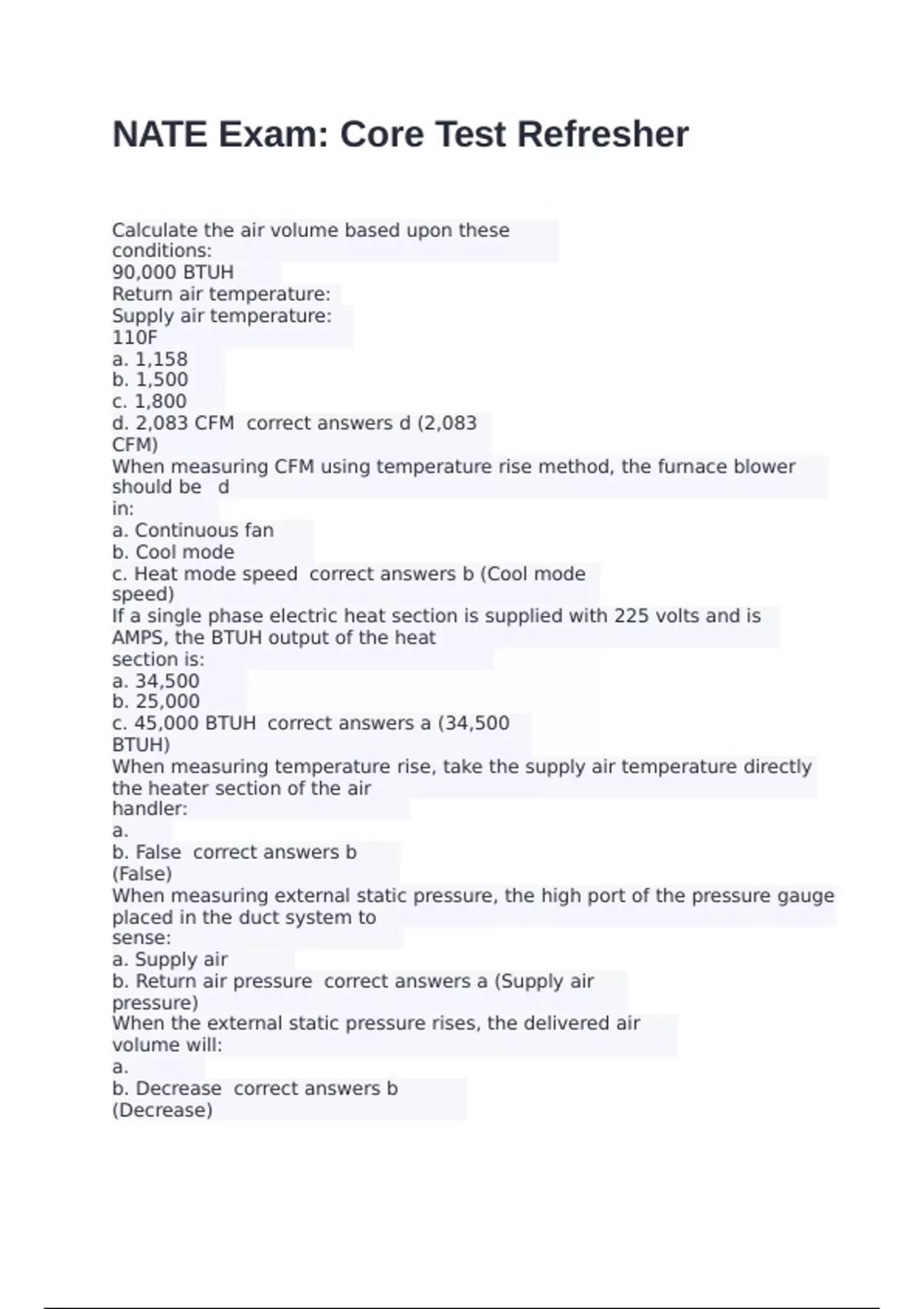 NATE Exam: Core Test Refresher exam with correct answers 2024 - NATE ...