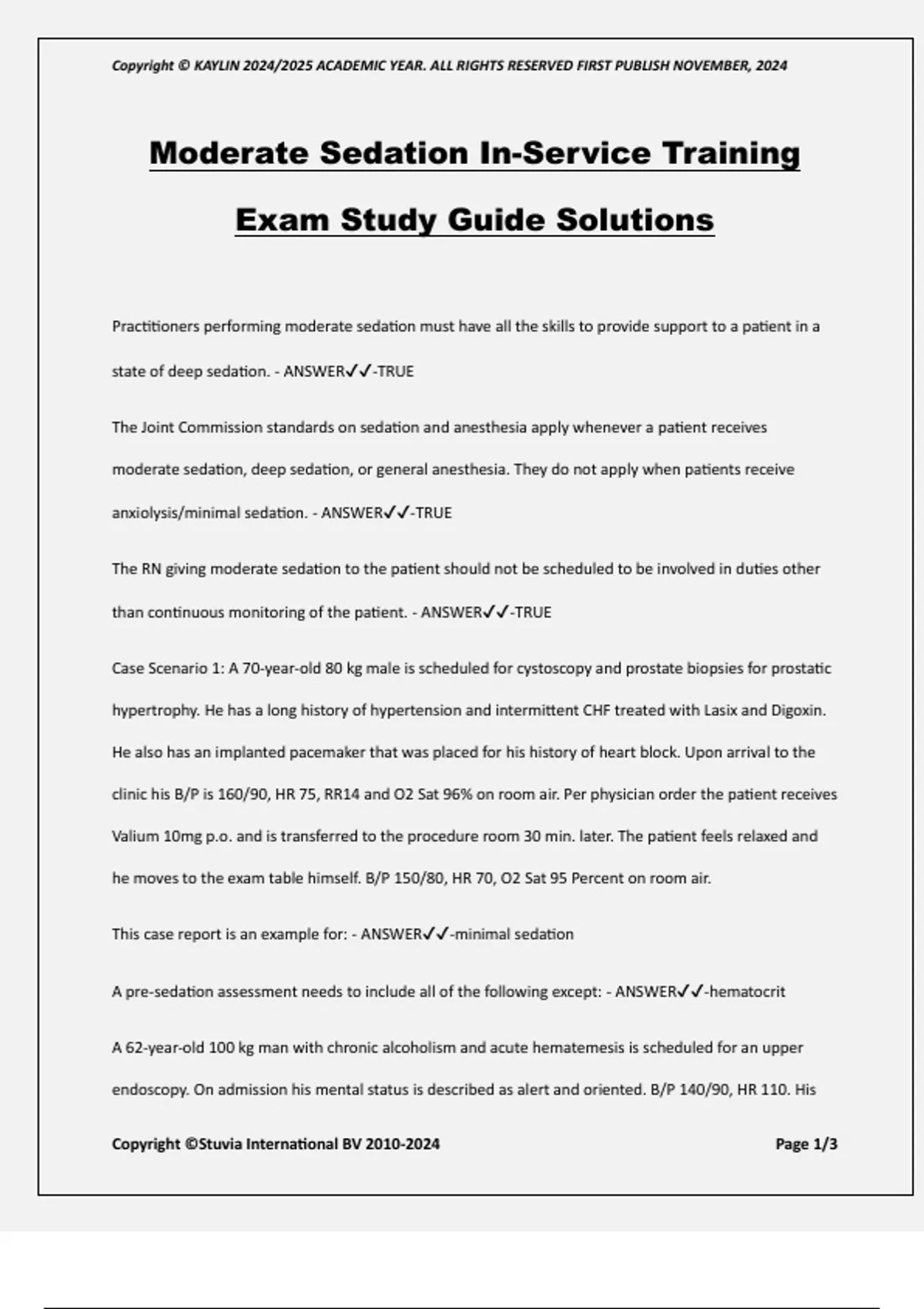 Moderate Sedation In-Service Training Exam Study Guide Solutions ...