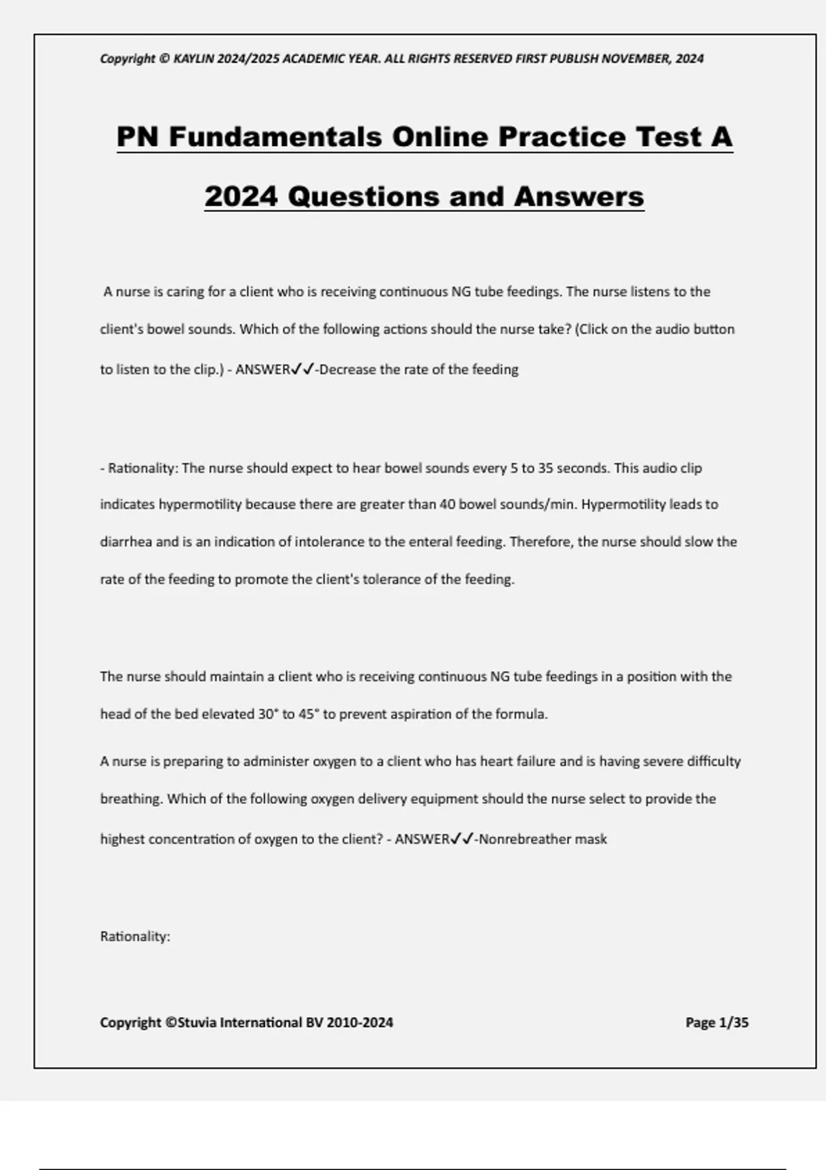PN Fundamentals Online Practice Test A 2024 Questions and Answers ...