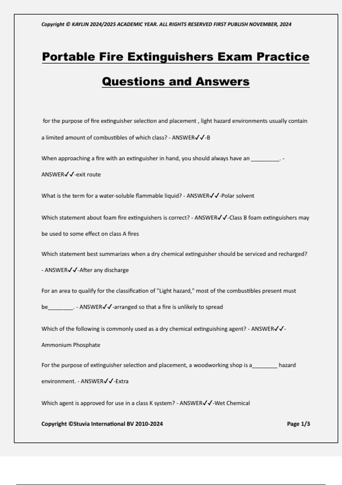 Portable Fire Extinguishers Exam Practice Questions and Answers ...