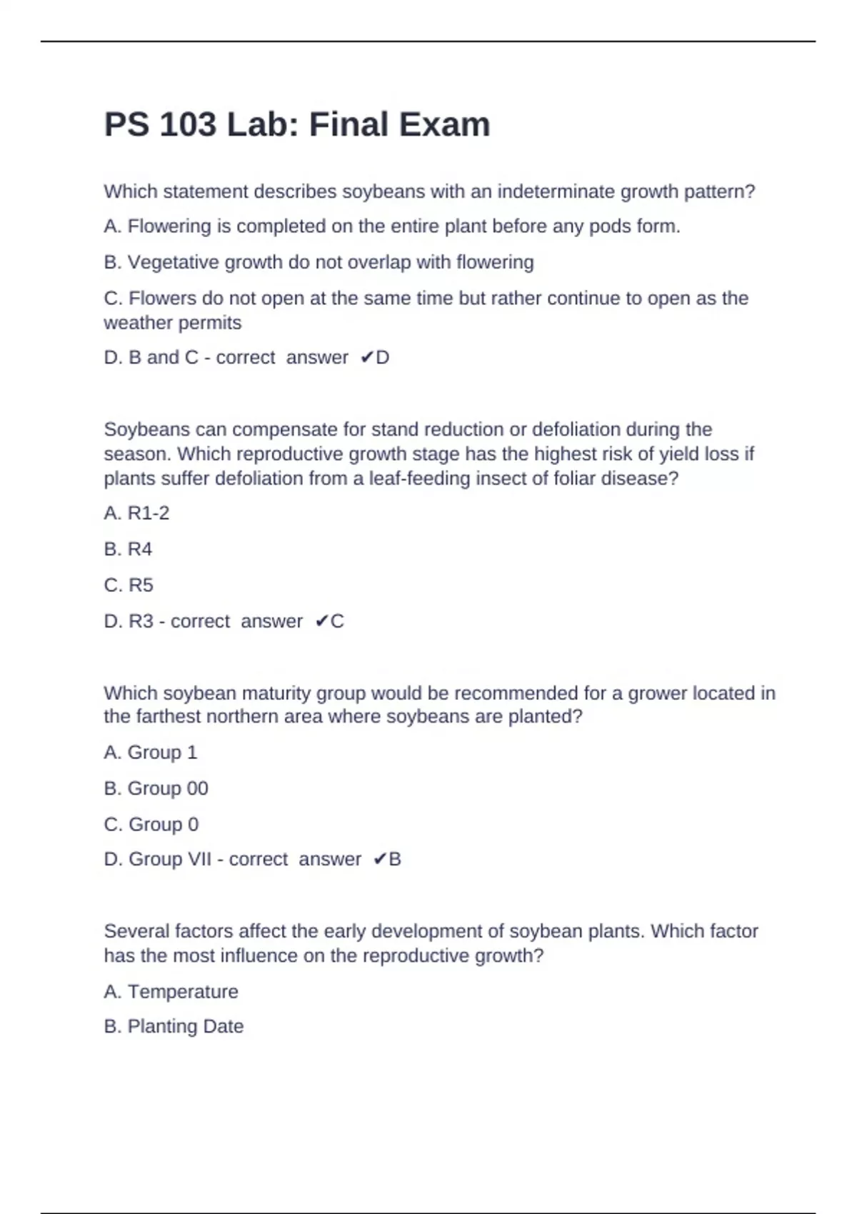 PS 103 lab final questions and answers certified 2024 questions and ...