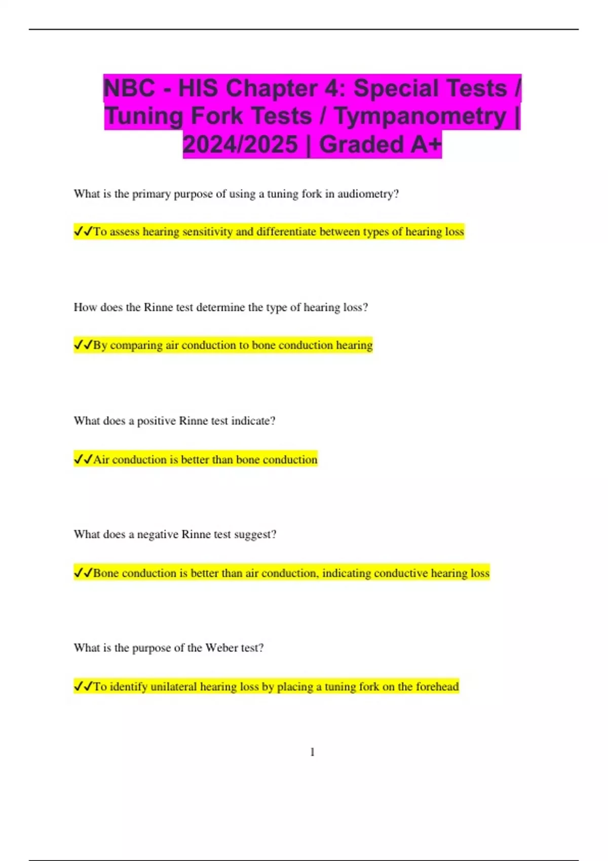 NBC - HIS Chapter 4: Special Tests / Tuning Fork Tests / Tympanometry ...