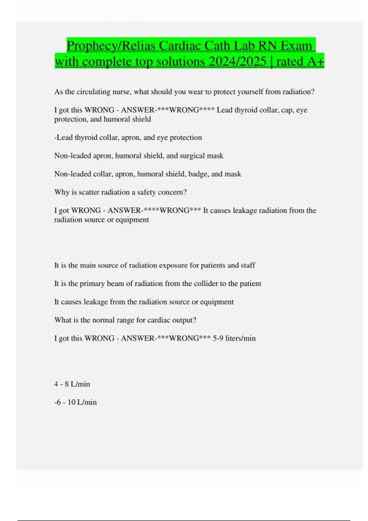 Prophecy Relias Cardiac Cath Lab RN Exam fiith complete top solutions ...