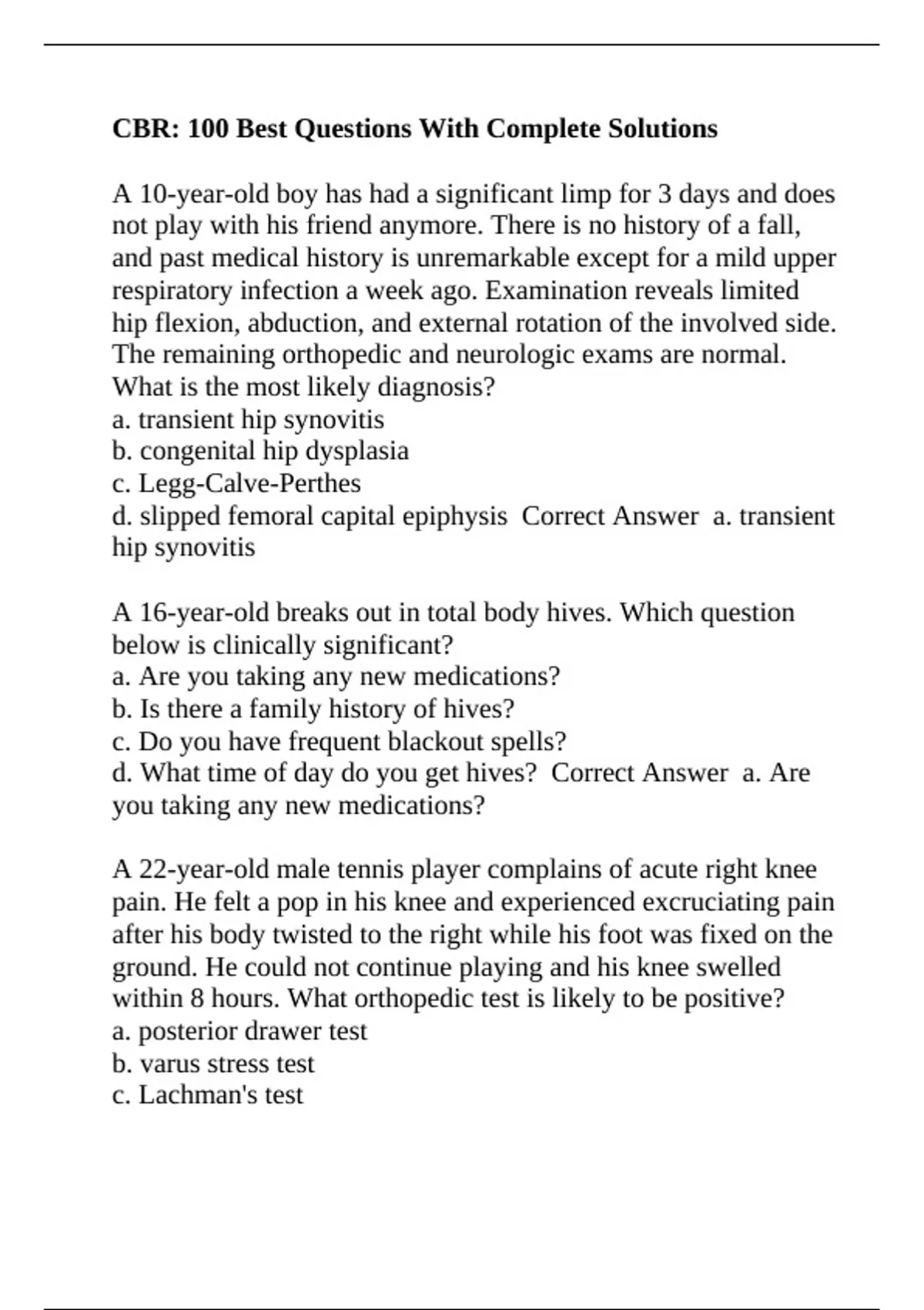 CBR: 100 Best Questions With Complete Solutions - CBR - Stuvia UK