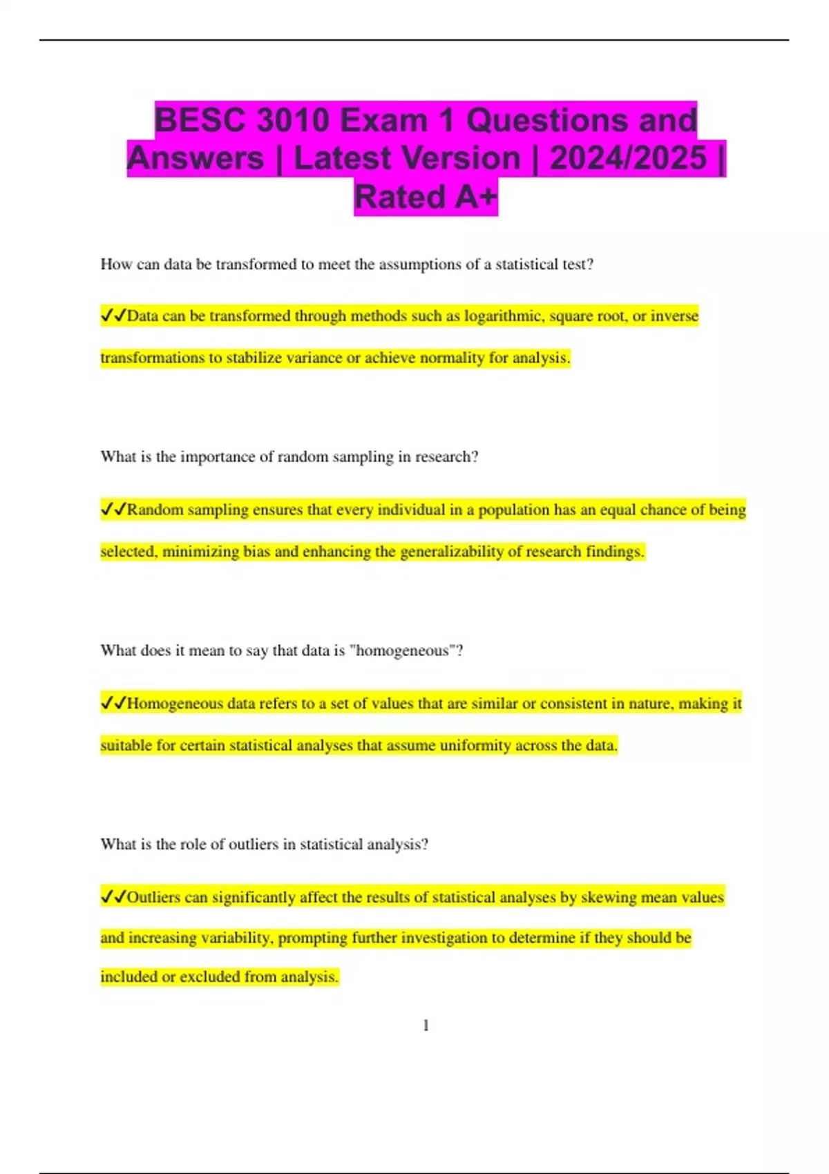 BESC 3010 Exam 1 Questions and Answers | Latest Version | 2024/2025 ...