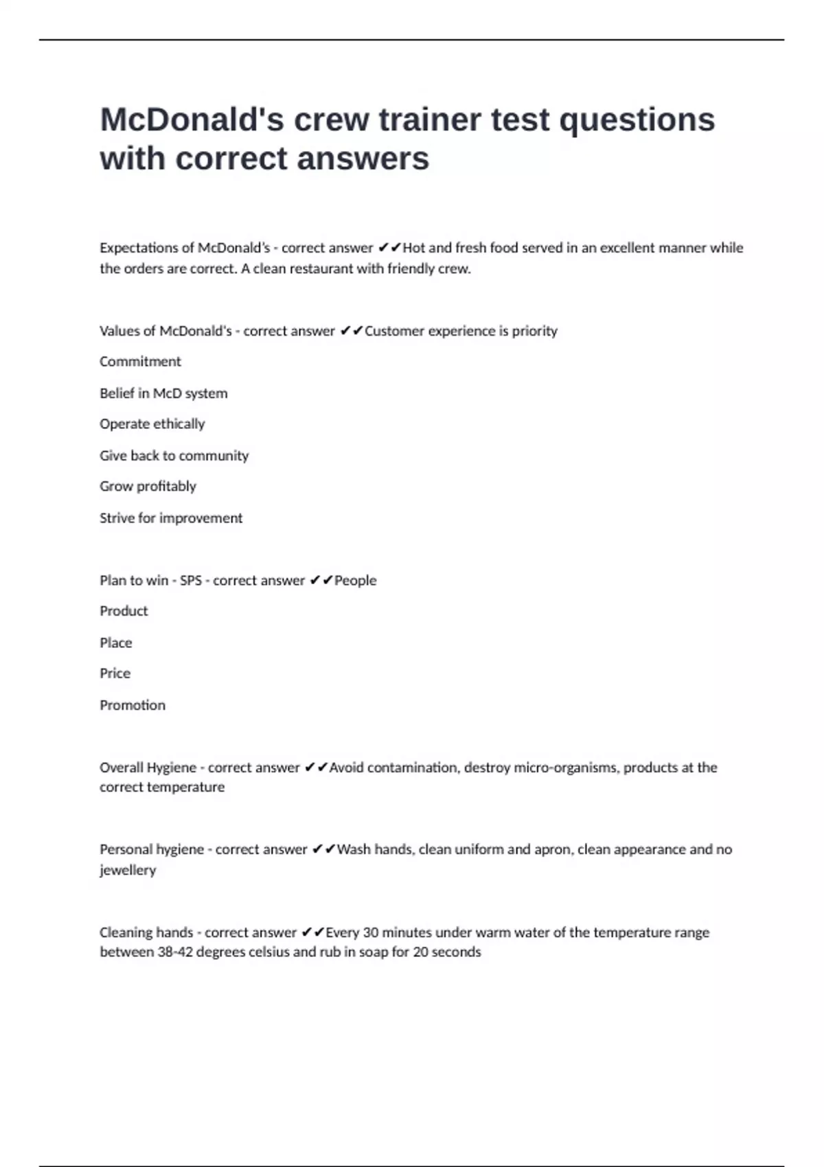 McDonald's crew trainer test questions with correct answers - McDonald ...