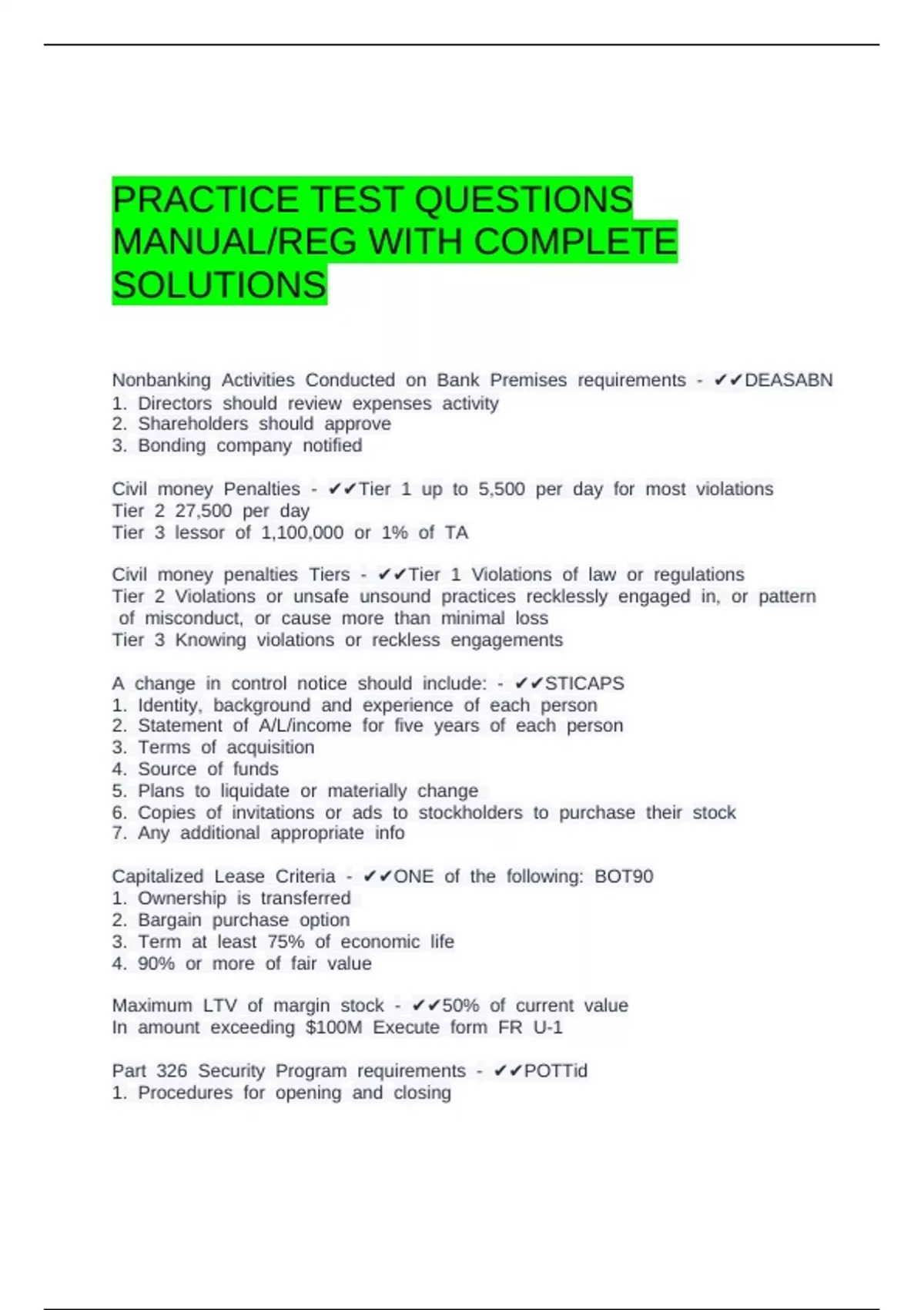 PRACTICE TEST QUESTIONS MANUAL&REG WITH COMPLETE SOLUTIONS. - QFA ...