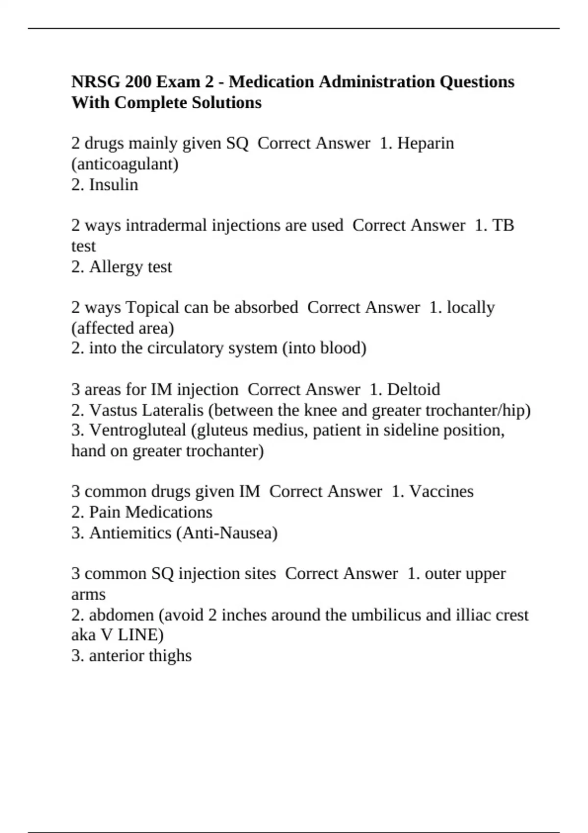 NRSG 200 Exam 2 - Medication Administration Questions With Complete Solutions - NRSG 200 - Stuvia US