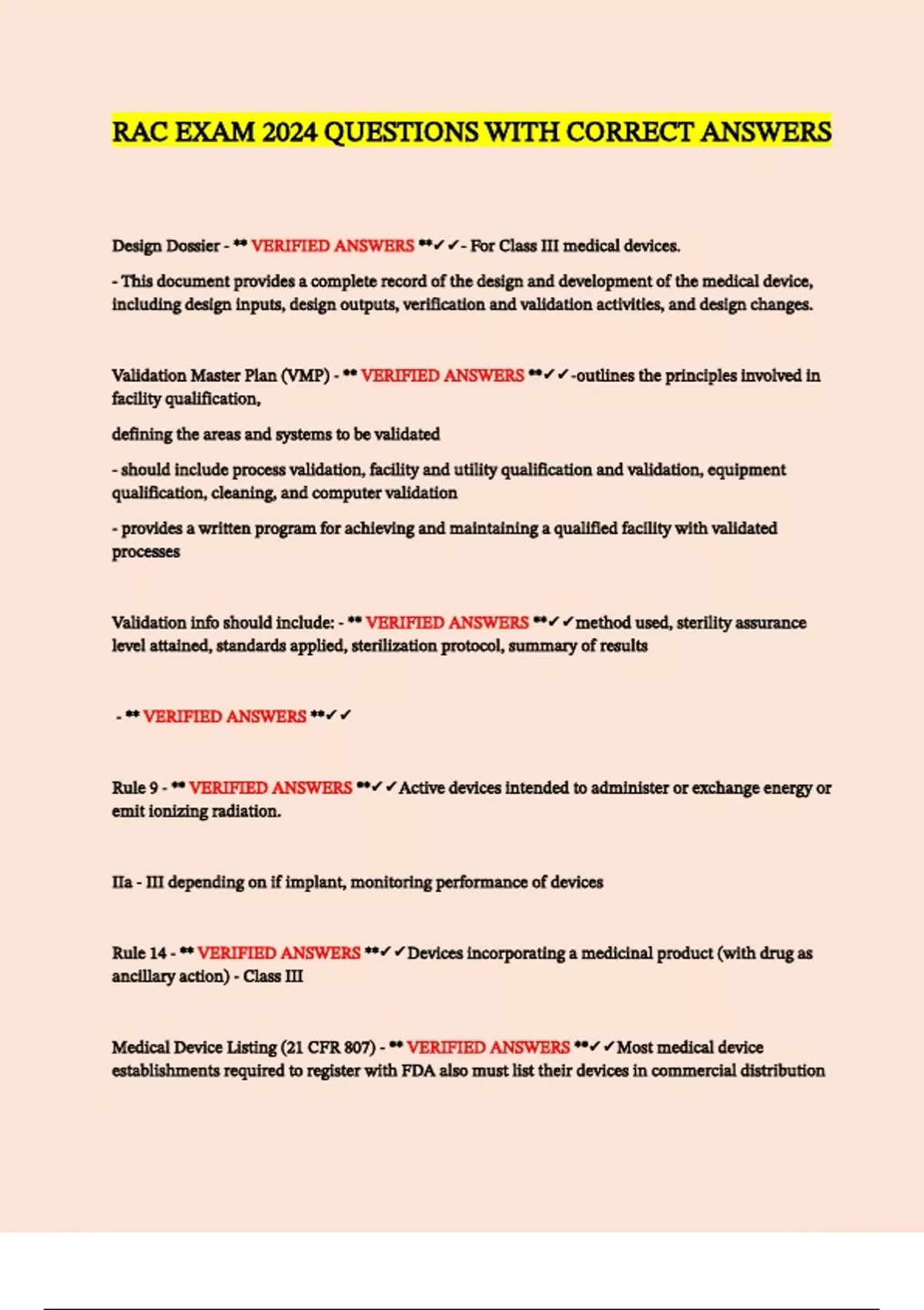 RAC EXAM 2024 QUESTIONS WITH CORRECT ANSWERS - RAC Devices - Stuvia US