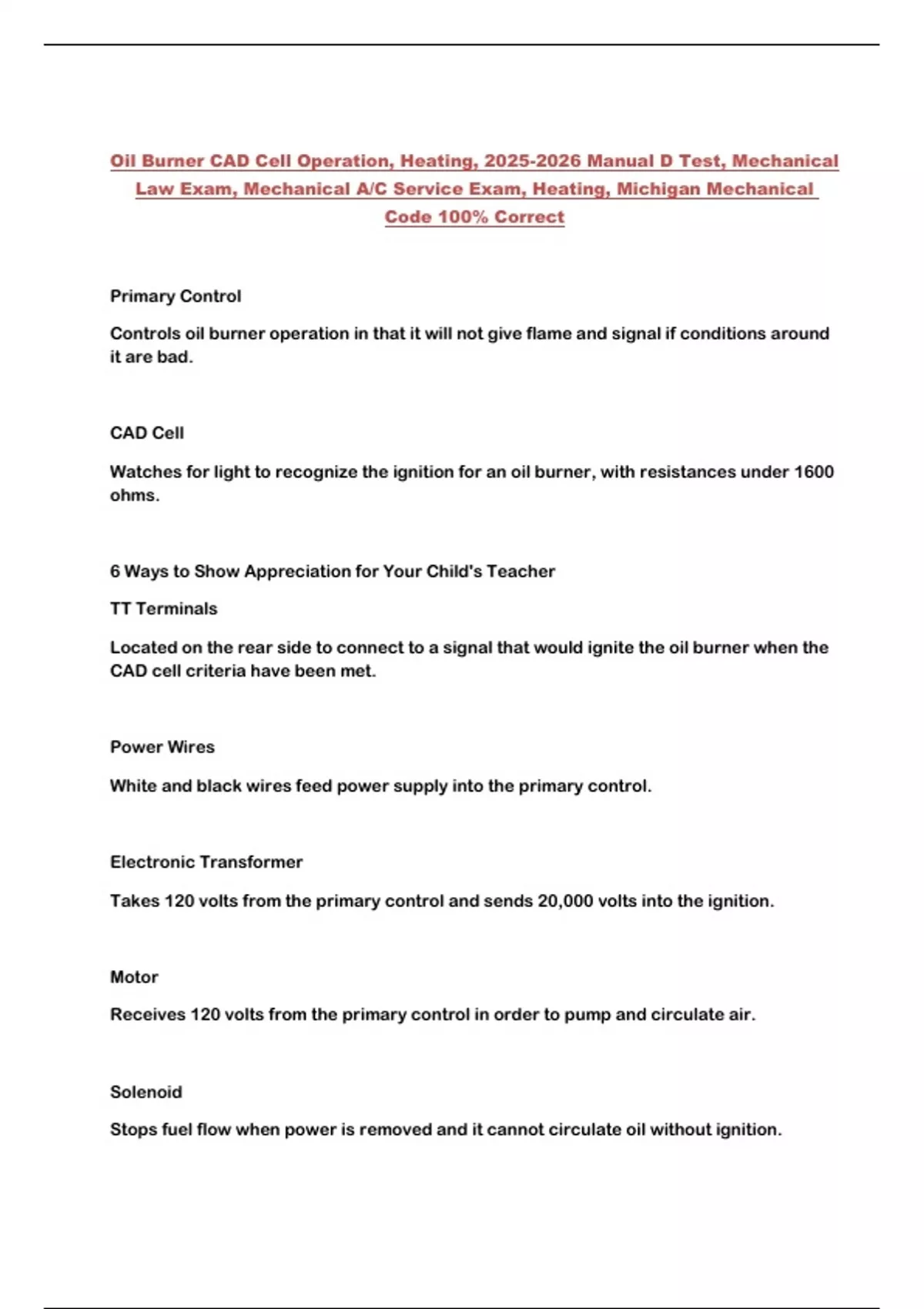 Oil Burner CAD Cell Operation, Heating, Manual D Test, Mechanical Law ...