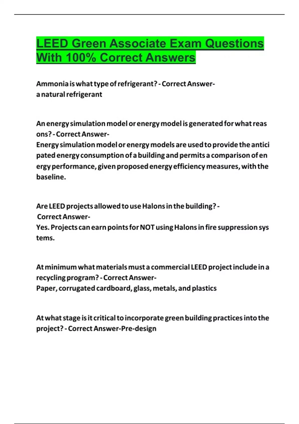 LEED Green Associate Exam Questions With 100% Correct Answers 2024 ...