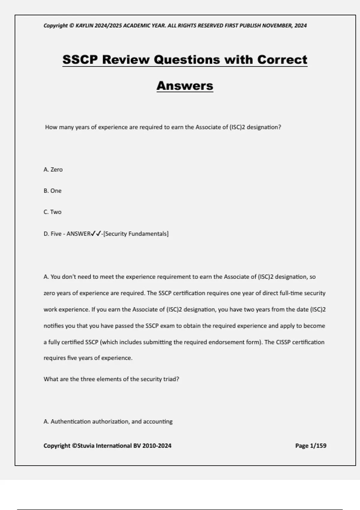 SSCP Review Questions with Correct Answers - Practice Tests - Stuvia US