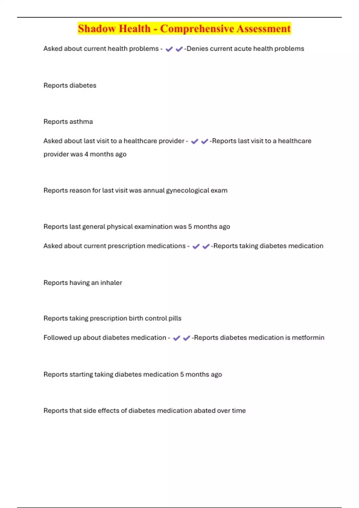 Shadow Health - Comprehensive Assessment - Shadow Health ...
