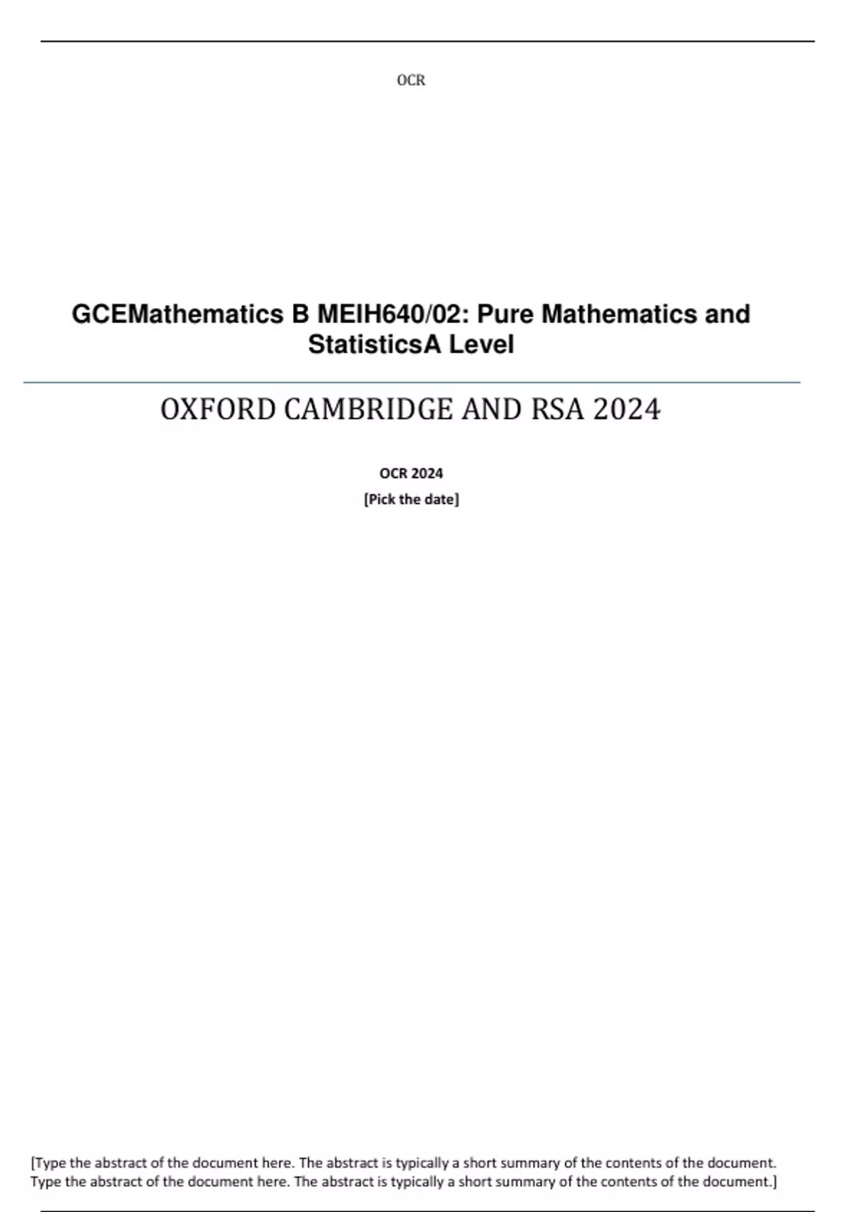 OXFORD CAMBRIDGE AND RSA 2024 GCE Mathematics B MEI H640/02: Pure Mathematics and Statistics A ...