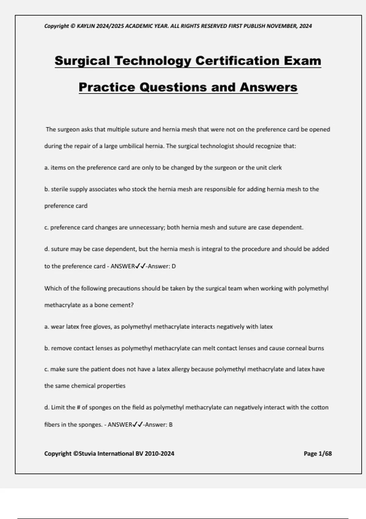 Surgical Technology Certification Exam Practice Questions and Answers ...
